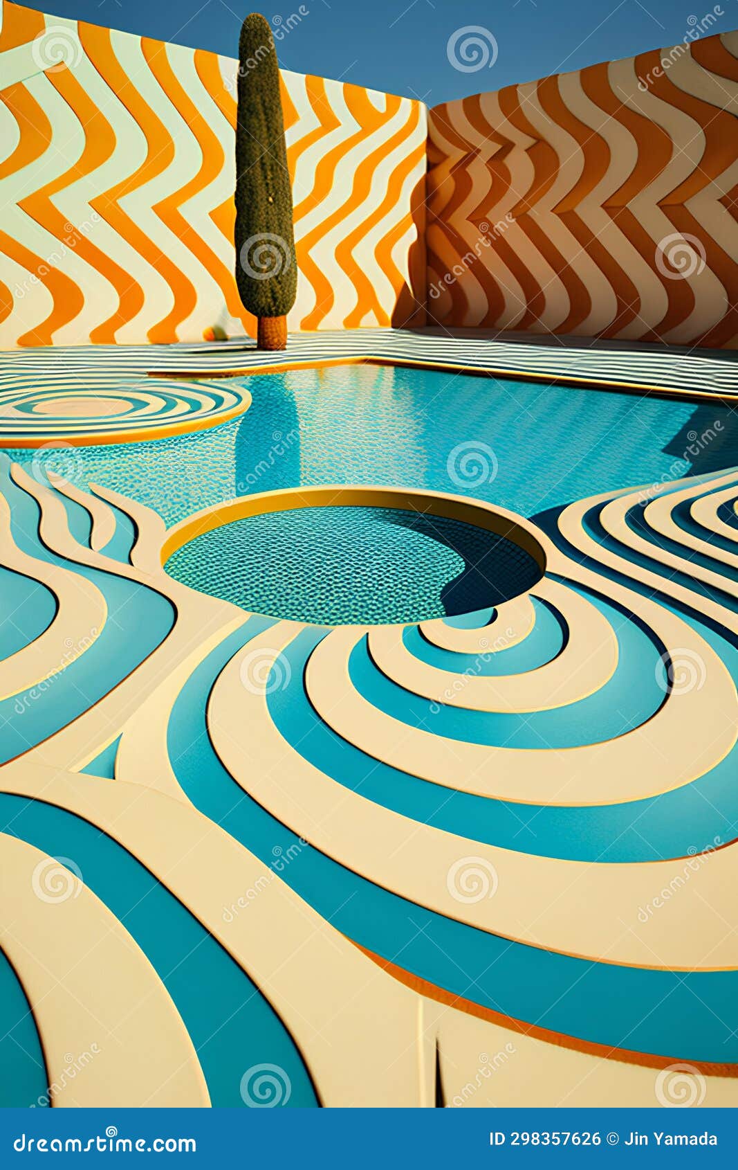 Swimming Pool in a Modern Style with Blue and Orange Stripes. Stock ...