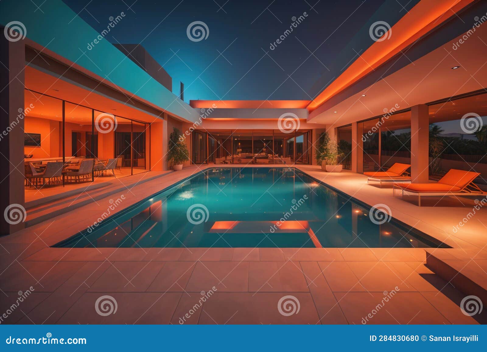Swimming Pool in a Modern Villa, Ai Generative Stock Illustration ...