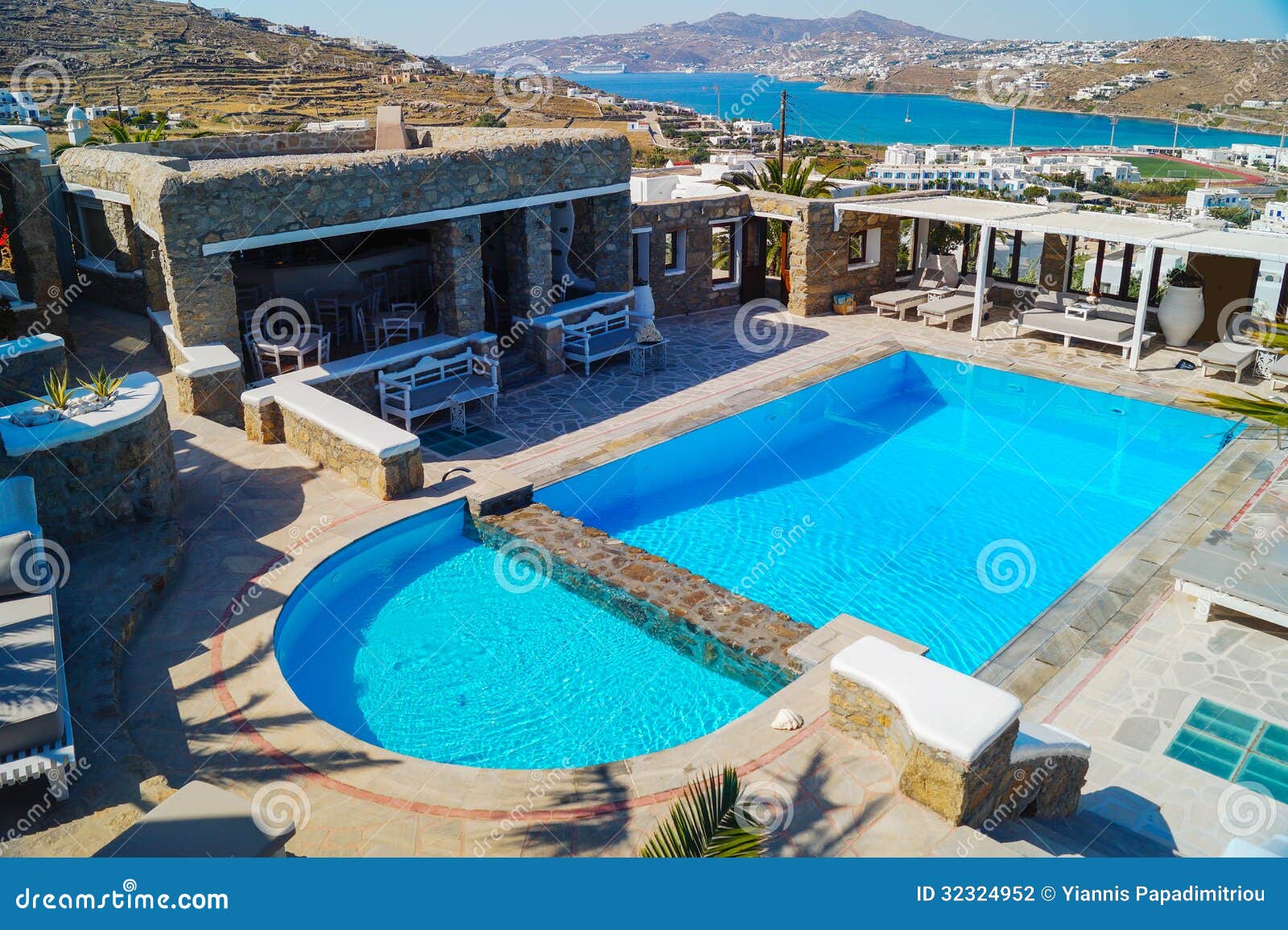 Swimming Pool on Mykonos Island Stock Photo - Image of pool, greece ...