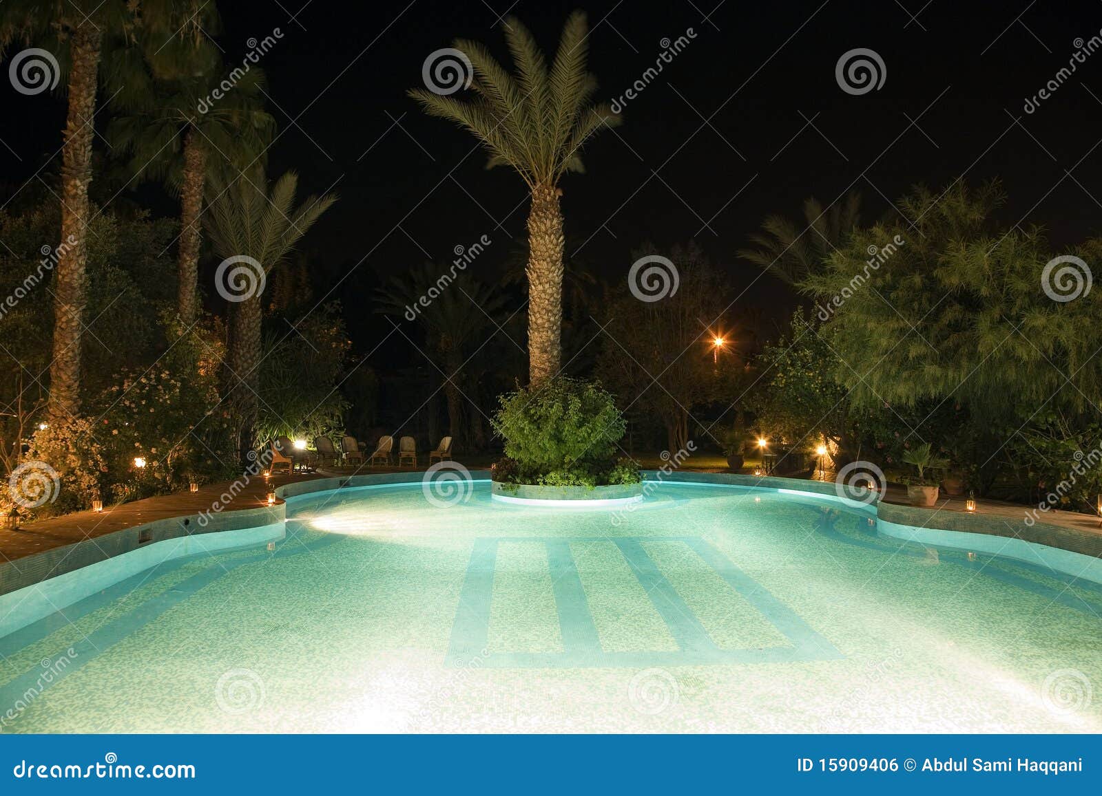 Swimming pool at night stock photo. Image of plant, design - 15909406