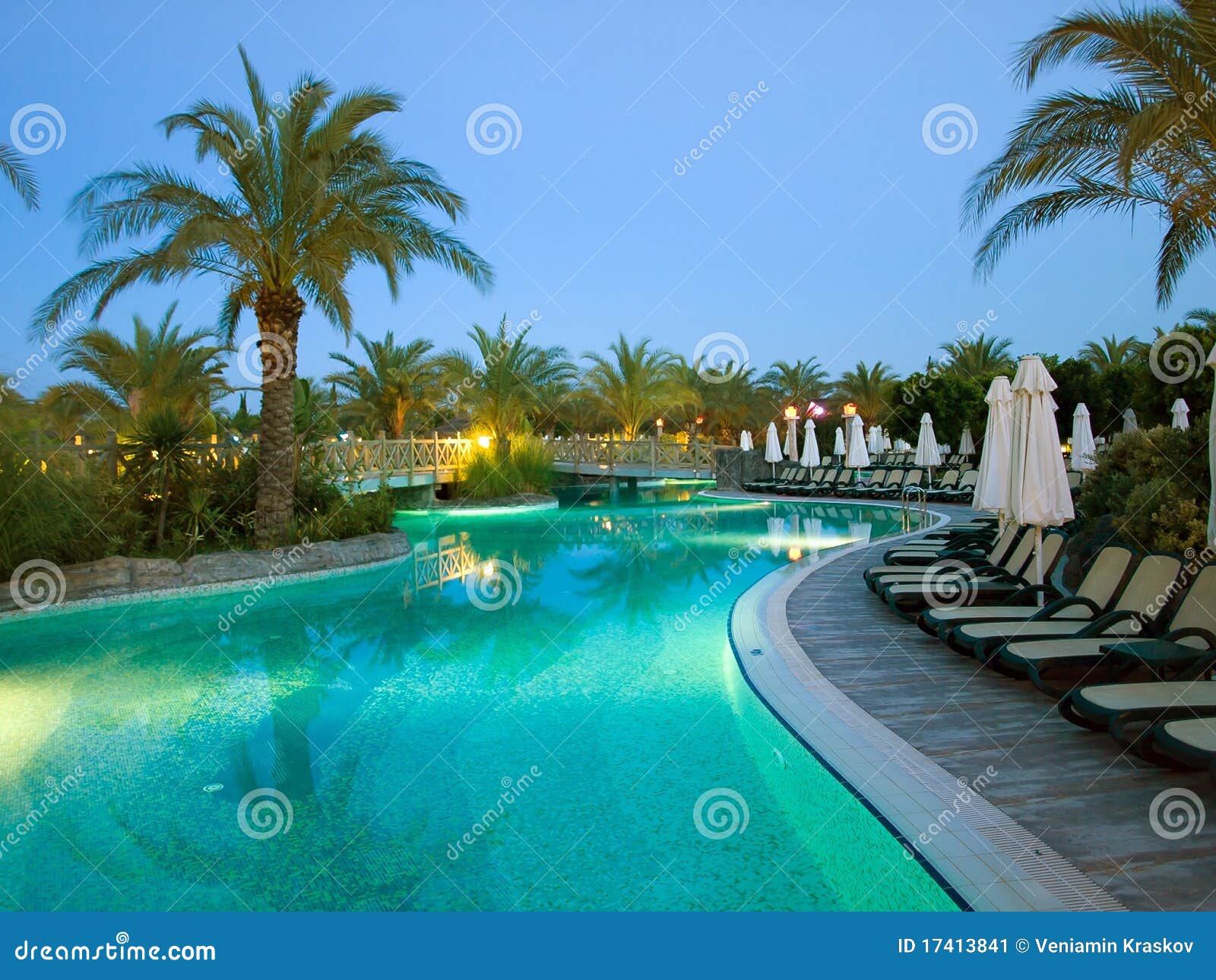 Swimming pool at night stock image. Image of paradise - 17413841