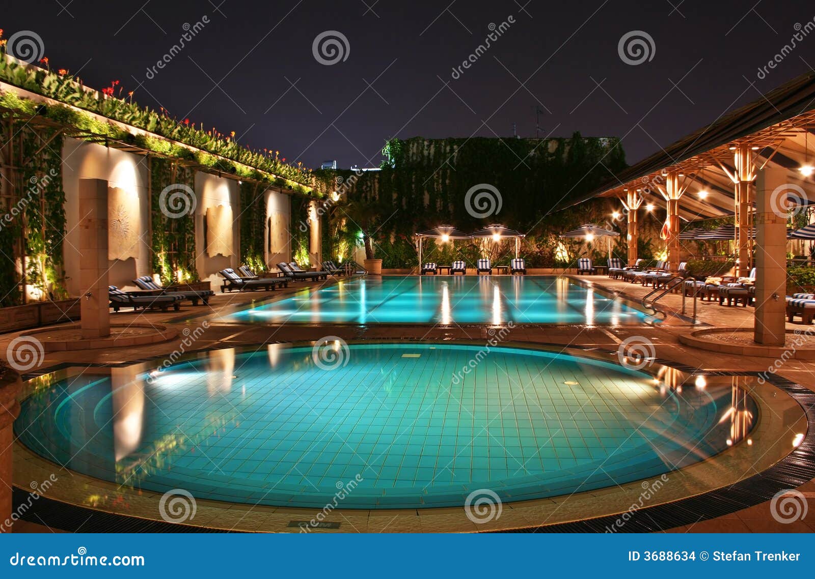 Swimming Pool at Night stock photo. Image of water, roof - 3688634