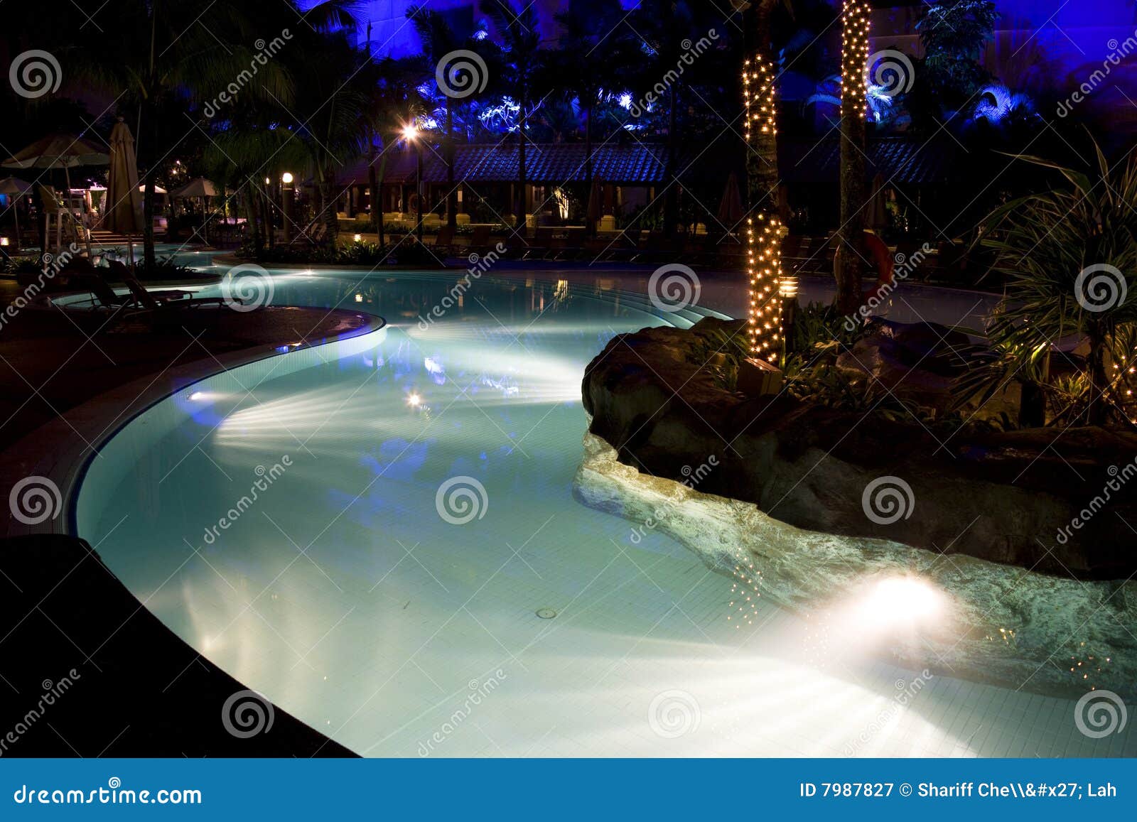 Swimming Pool at Night stock image. Image of blue, summer - 7987827