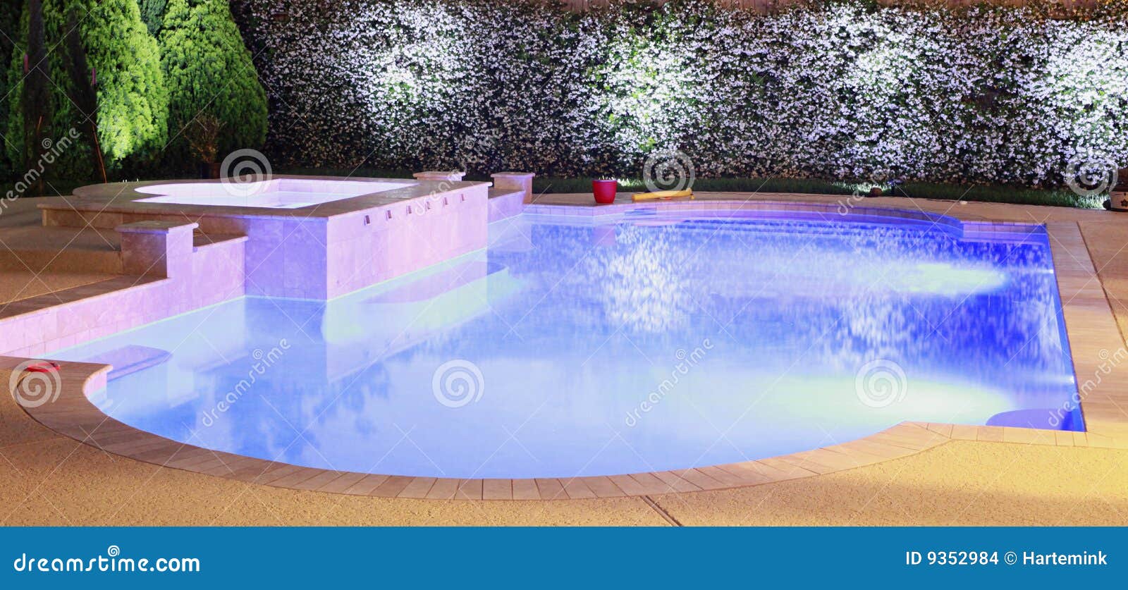 Swimming pool at night stock photo. Image of deck, evergreens - 9352984