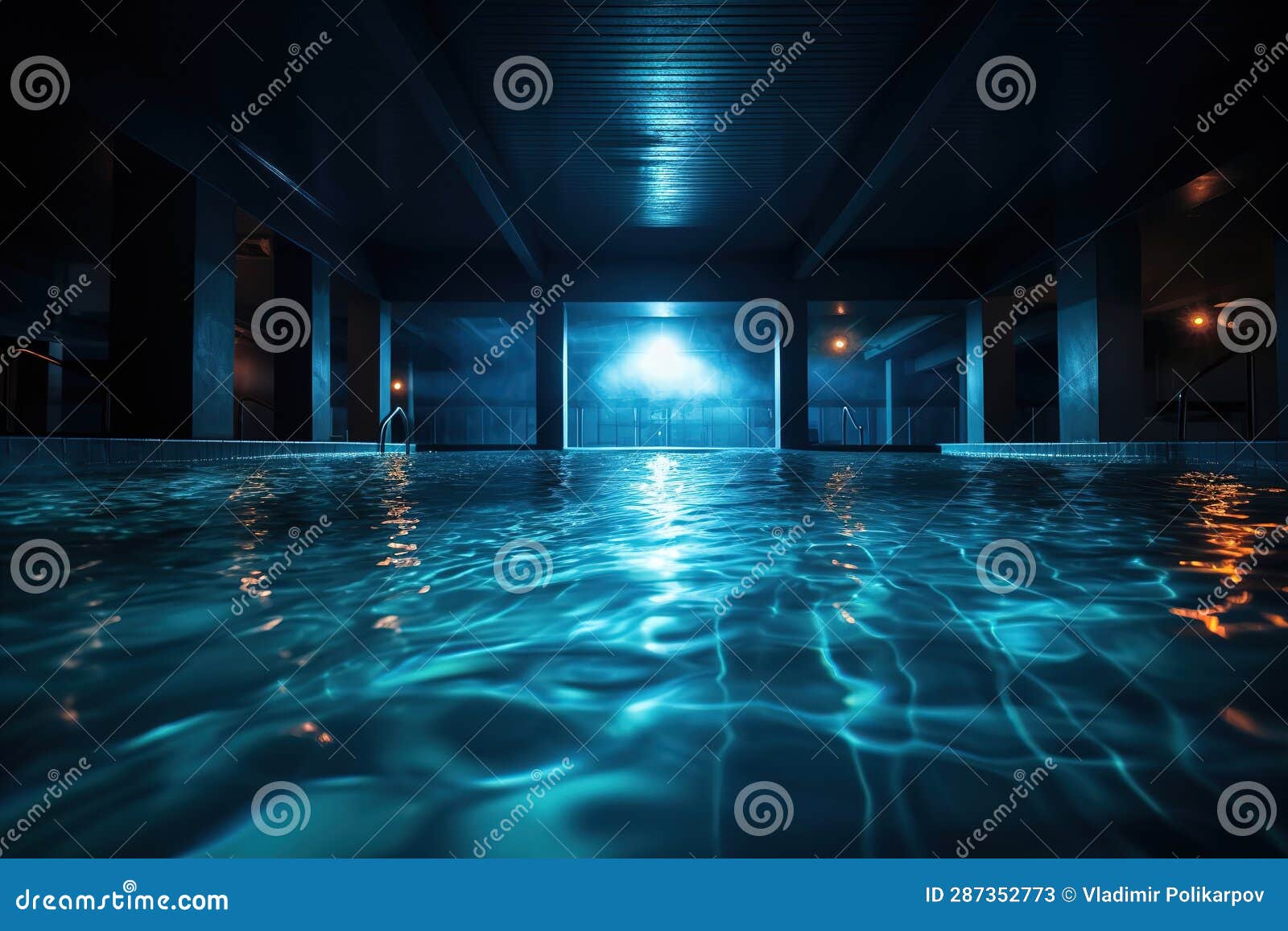 Swimming Pool at Night with Blue Lights Stock Illustration ...