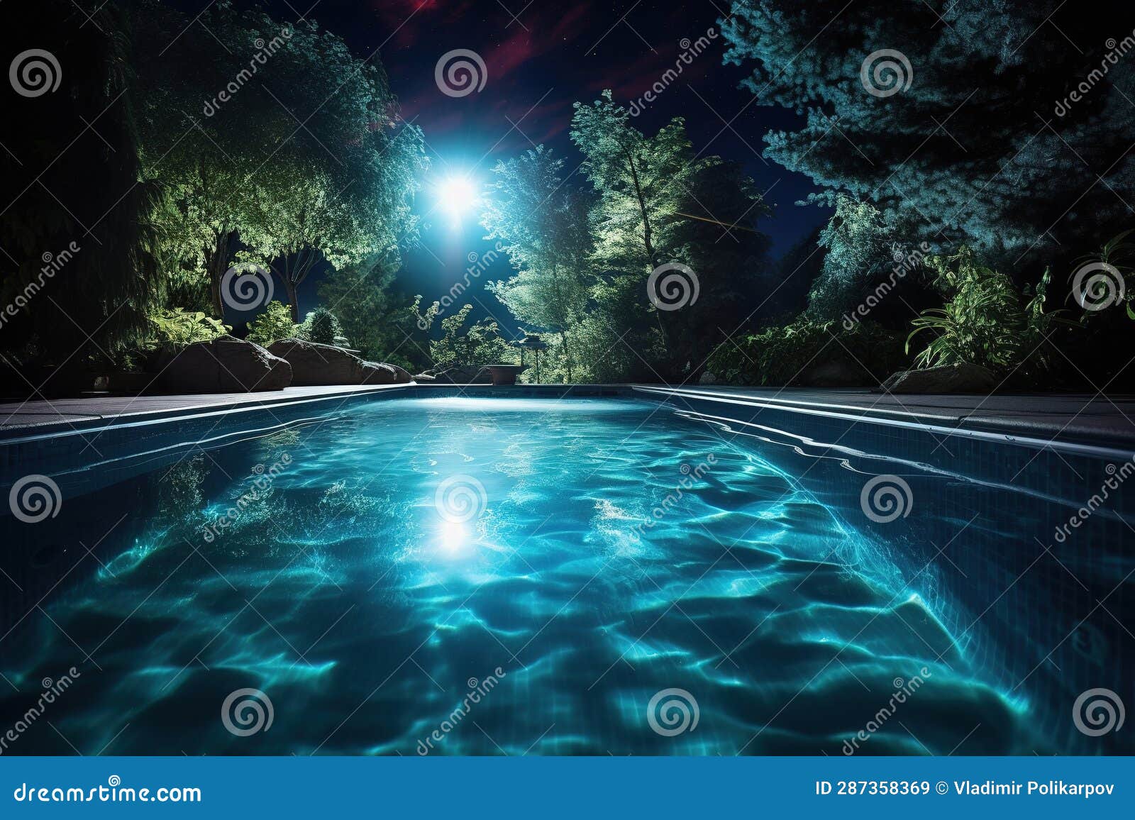 Swimming Pool at Night with Blue Lights Stock Illustration ...