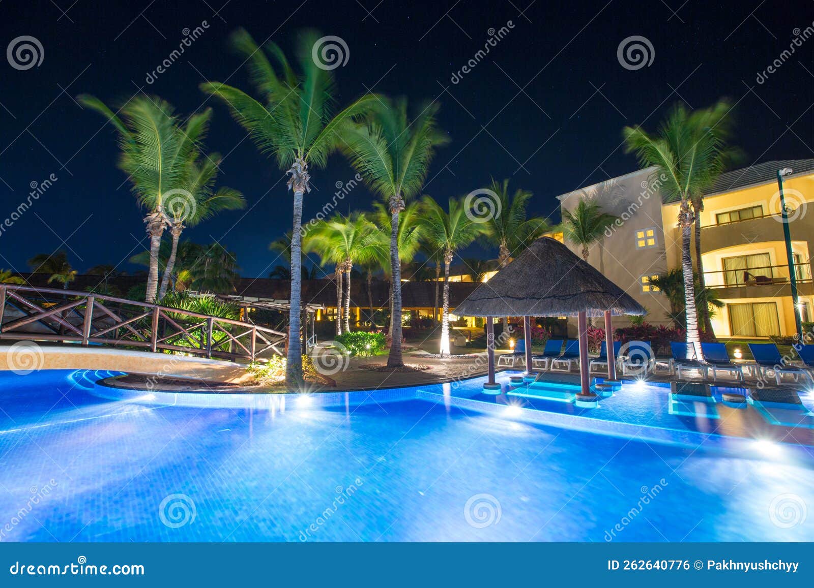 Swimming pool in night stock photo. Image of modern - 262640776
