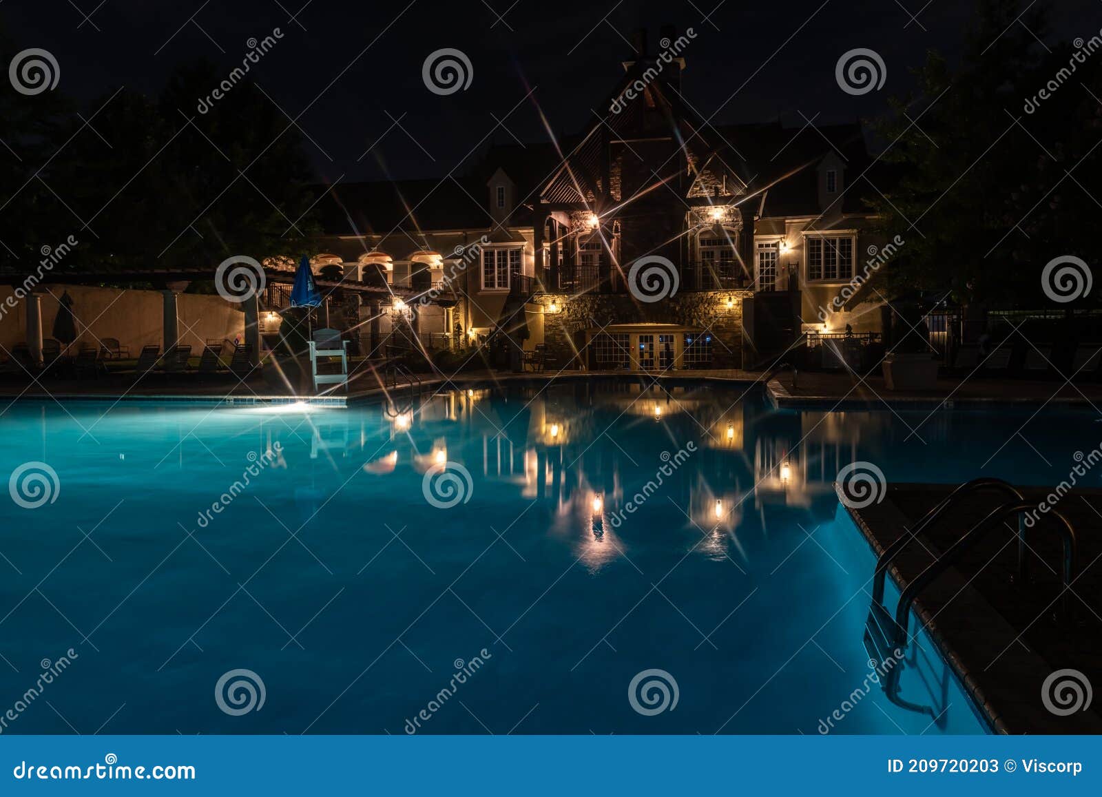 Swimming Pool at Night stock image. Image of illumination - 209720203
