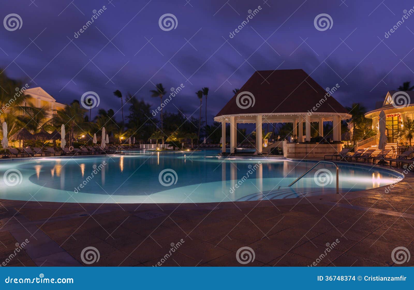 Swimming Pool in Night at a Local Resort Stock Photo - Image of ...