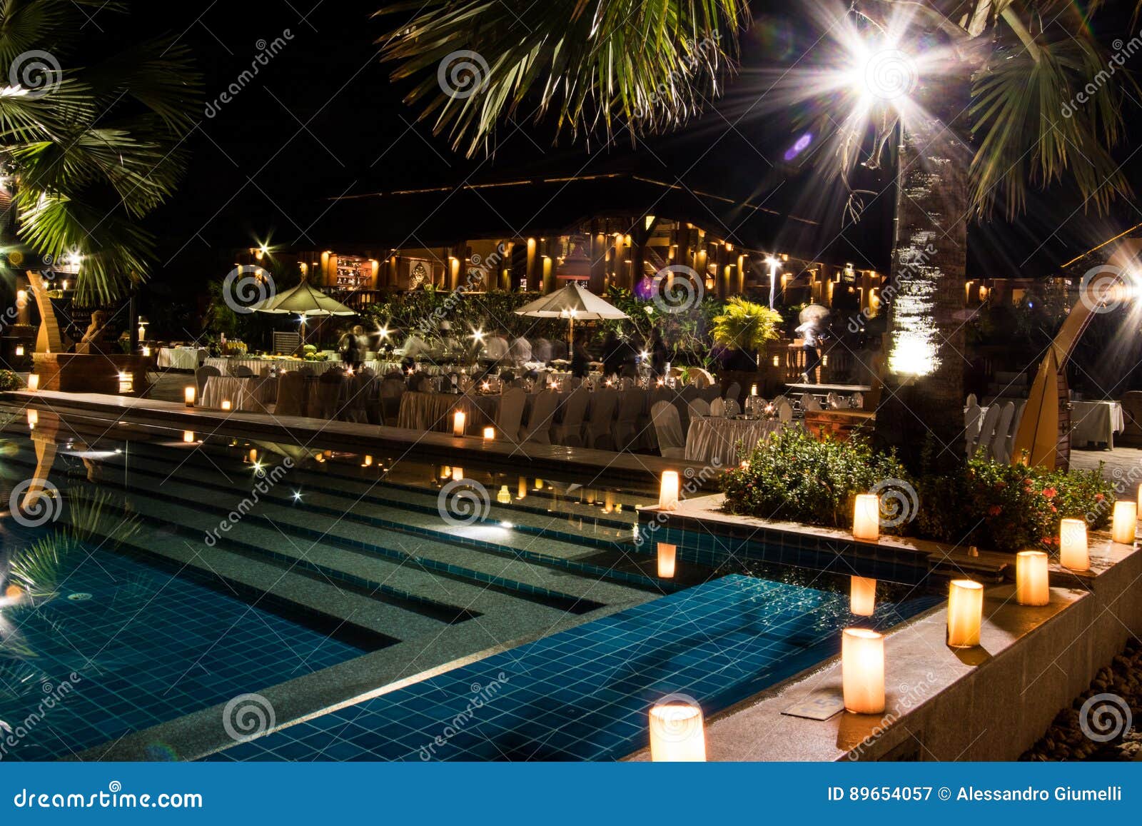 Swimming pool by night stock image. Image of elegant - 89654057