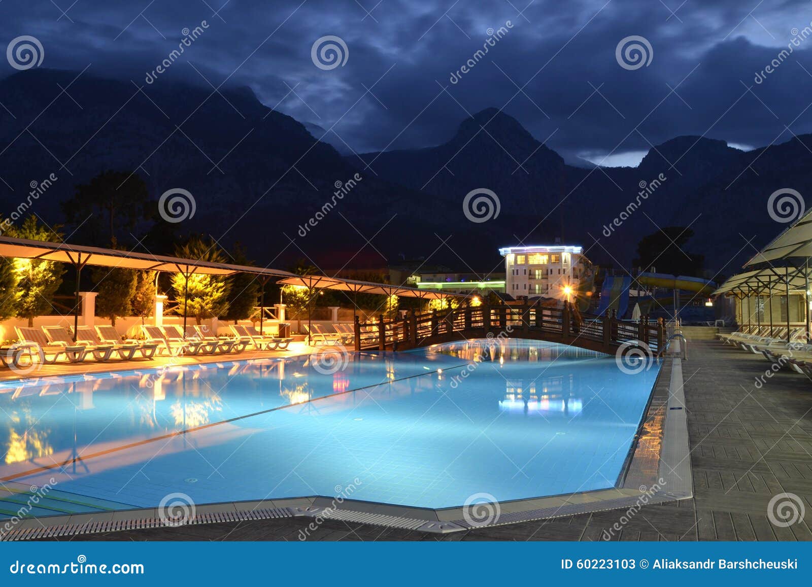 Swimming pool by night stock image. Image of chair, pool - 60223103