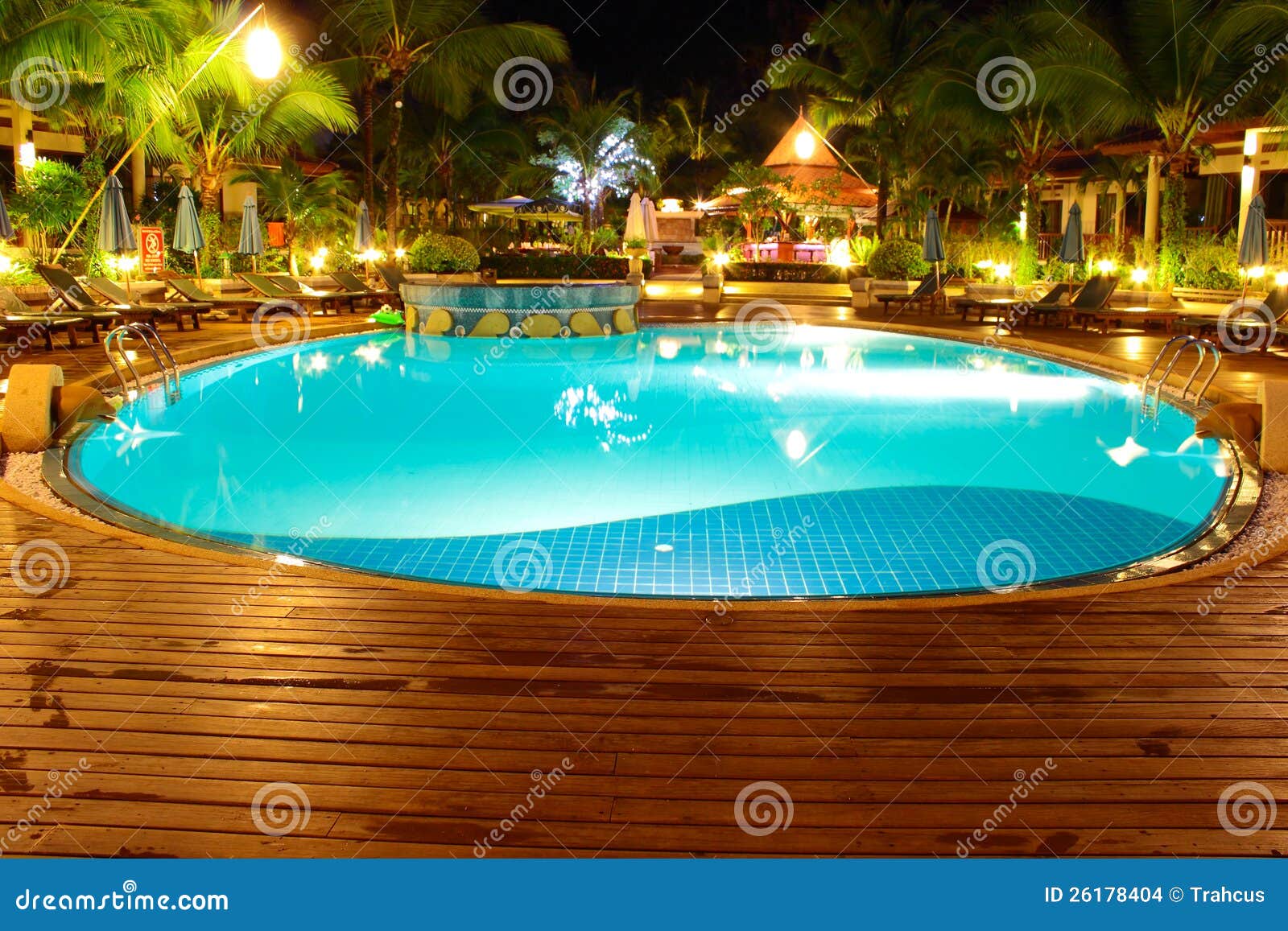 Swimming Pool on the Nighttime Stock Photo - Image of spotlight ...