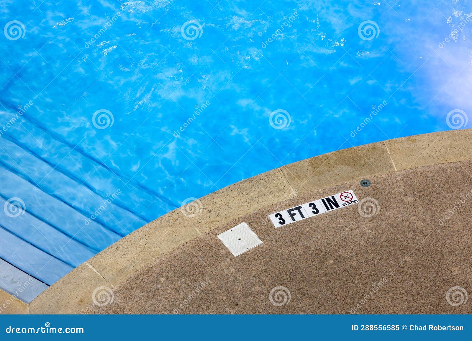 Swimming Pool with No Diving Warning Sign and 3 Ft Depth Marker Stock ...