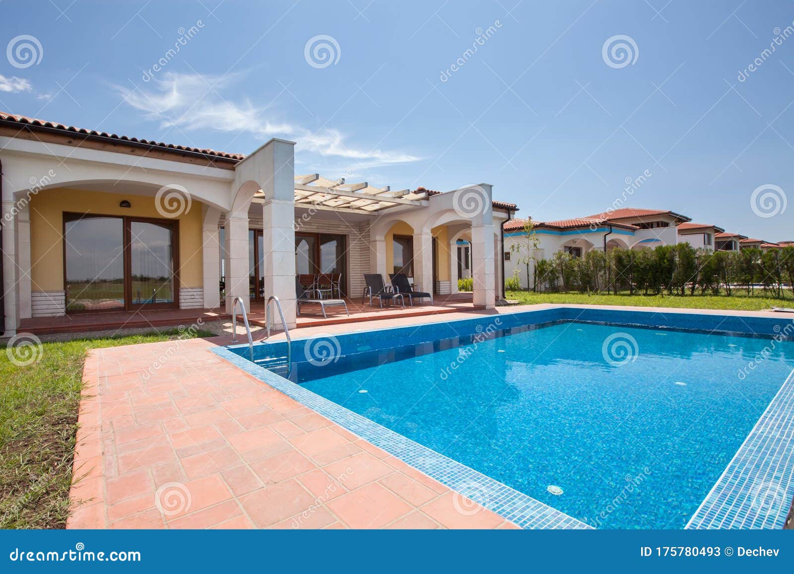 Swimming Pool Outside Luxury Home Stock Image - Image of garden ...