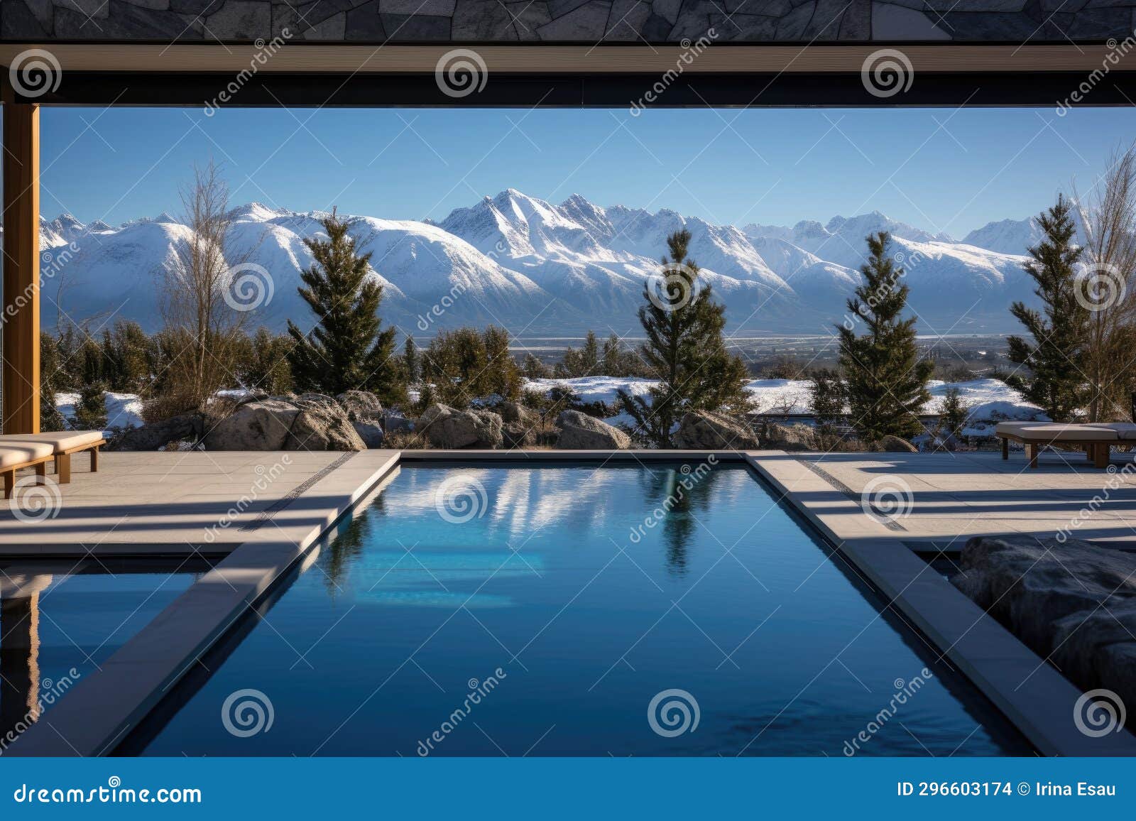 Swimming Pool Overlooking Snow-capped Mountains Stock Photo - Image of ...