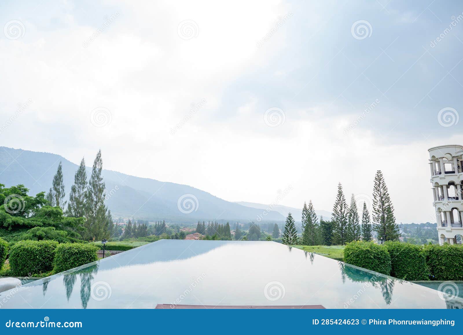 The Swimming Pool Overlooks the Mountain View in the Morning Stock ...
