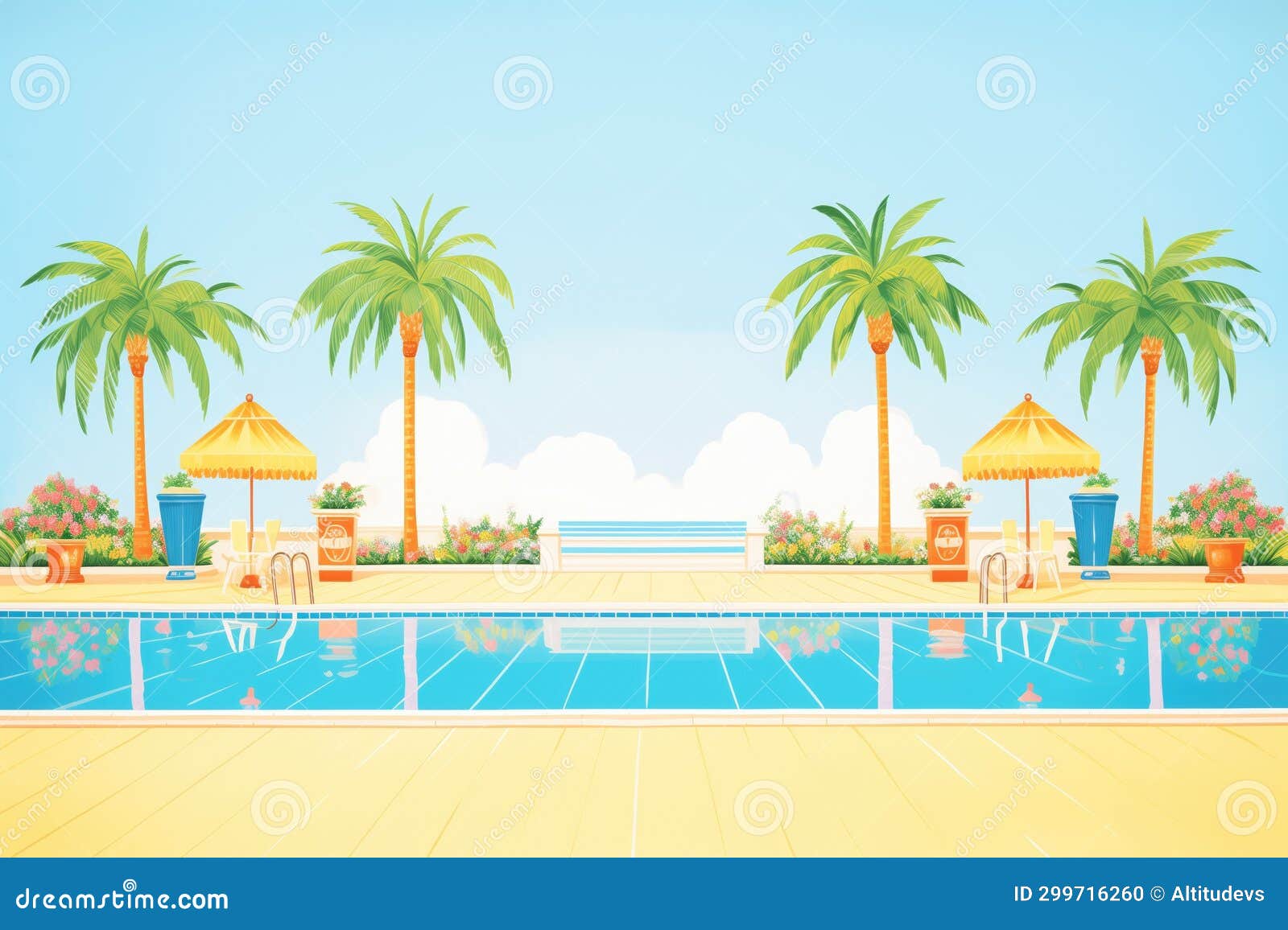 Swimming Pool with Palm Trees Around Its Perimeter Stock Photo - Image ...