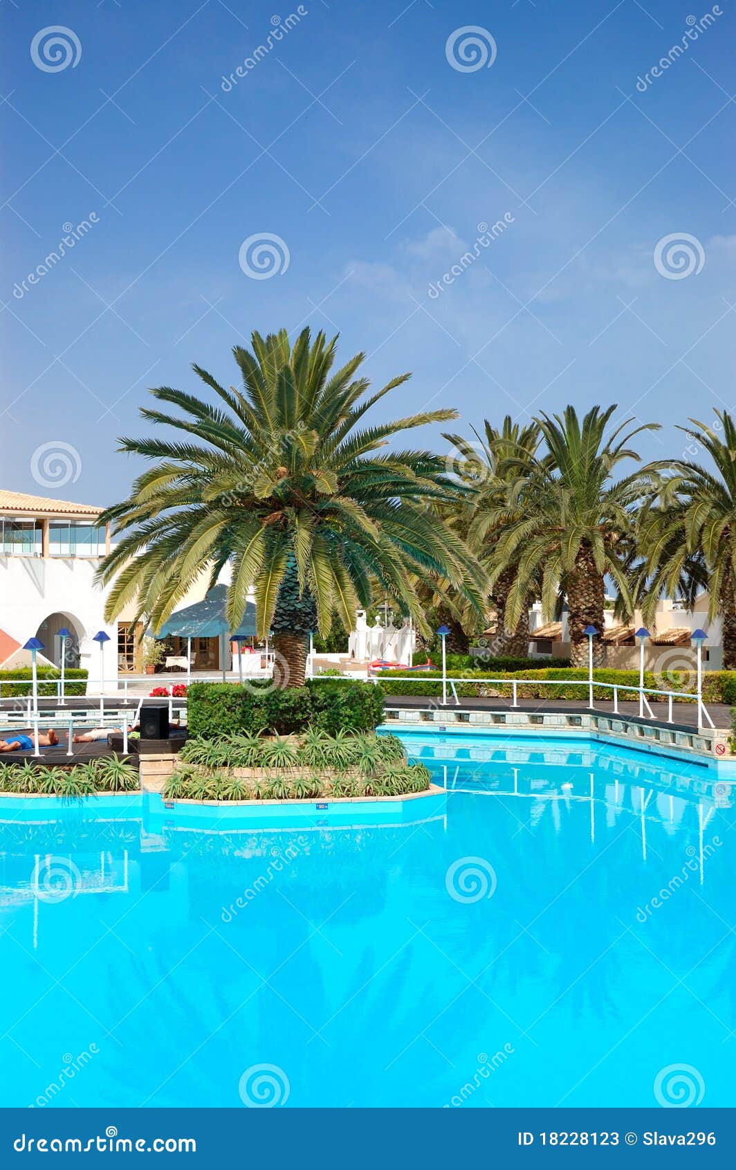 Swimming Pool and Palm Trees at the Luxury Hotel Stock Image - Image of ...