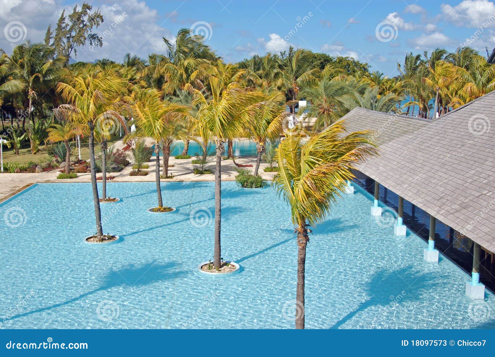 Swimming Pool with Palms in a Resort in Mauritius Stock Image - Image ...