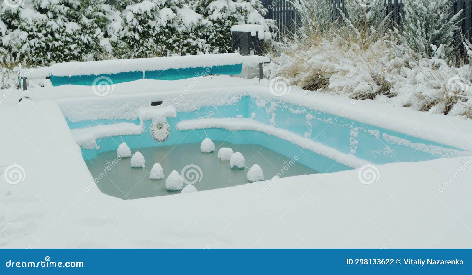 A Swimming Pool Preserved for the Winter is Covered with Snow. Stock ...