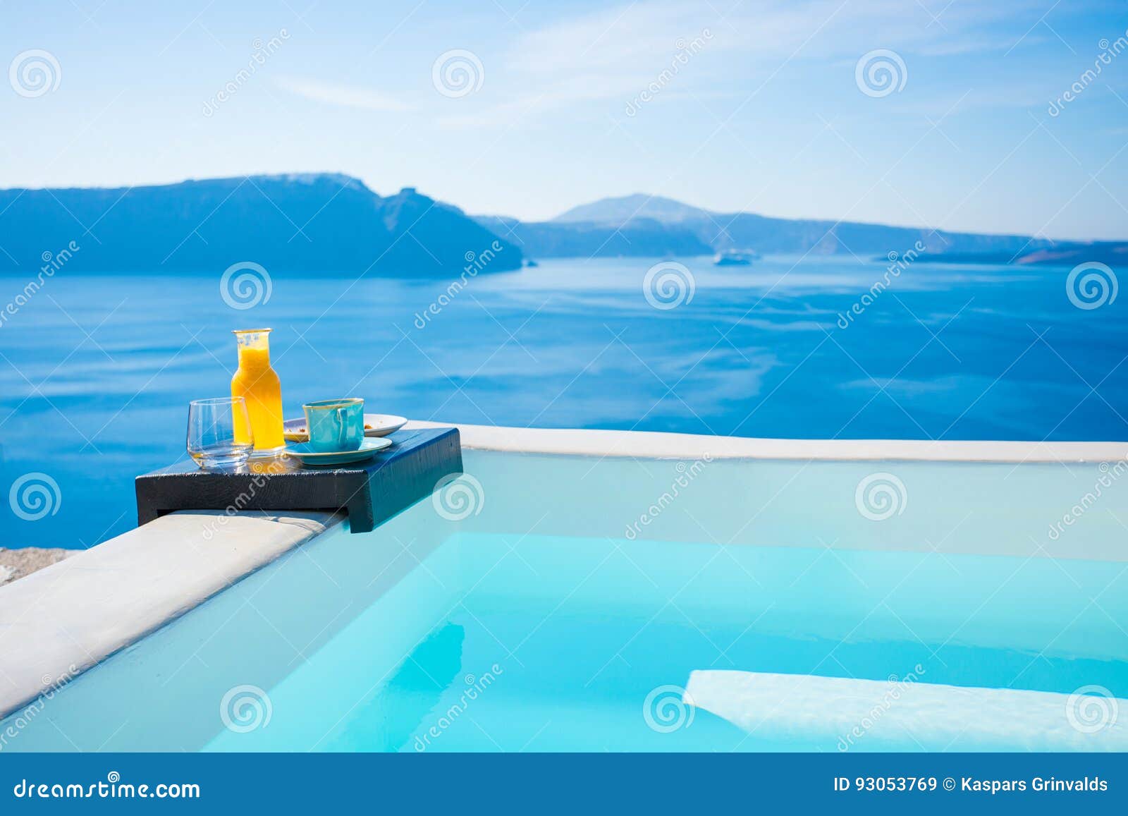 Swimming Pool and Refreshing Orange Juice and Snacks Stock Image ...