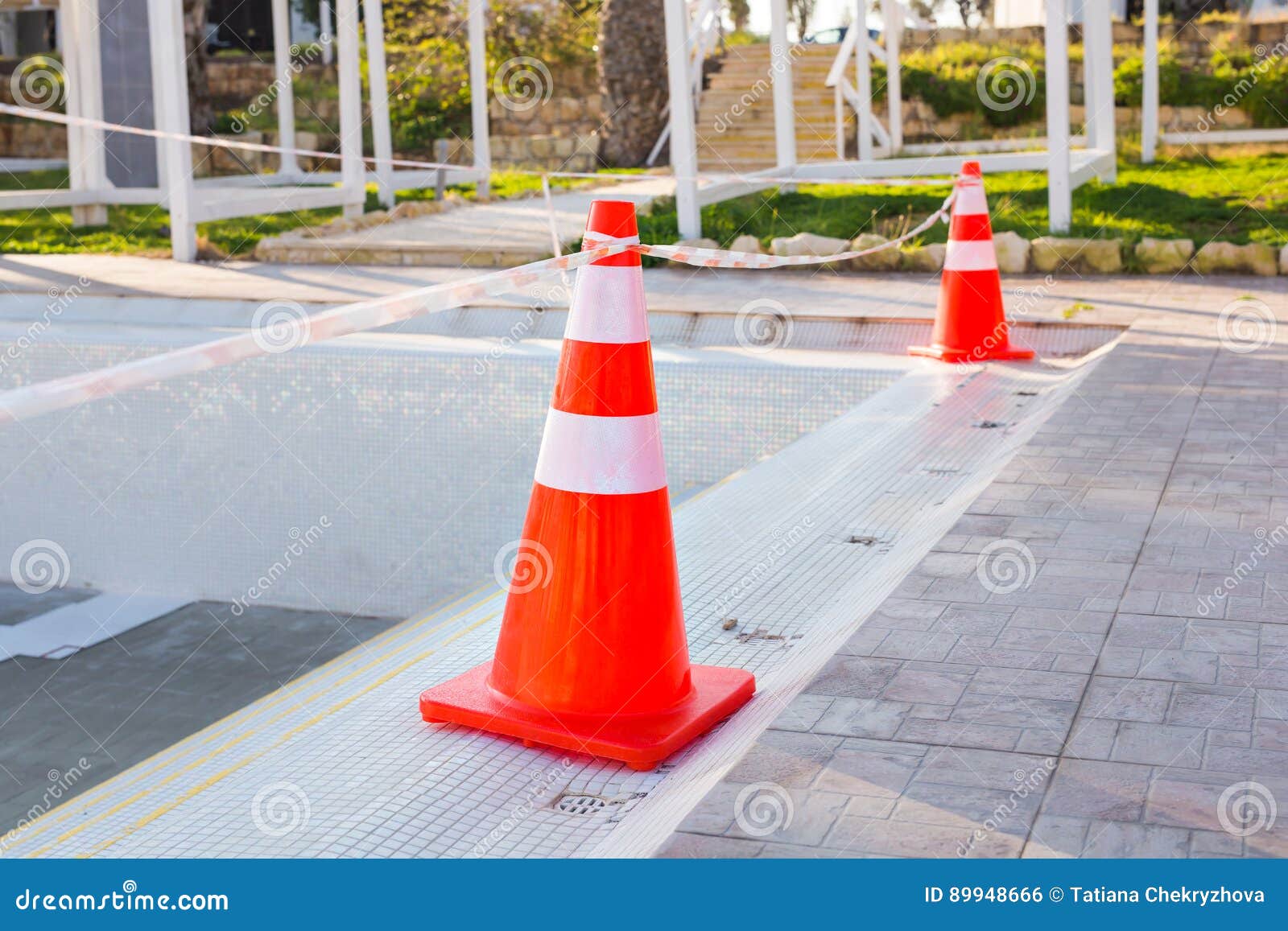 Swimming Pool Repair - Safety Cone on Edge Stock Photo - Image of park ...