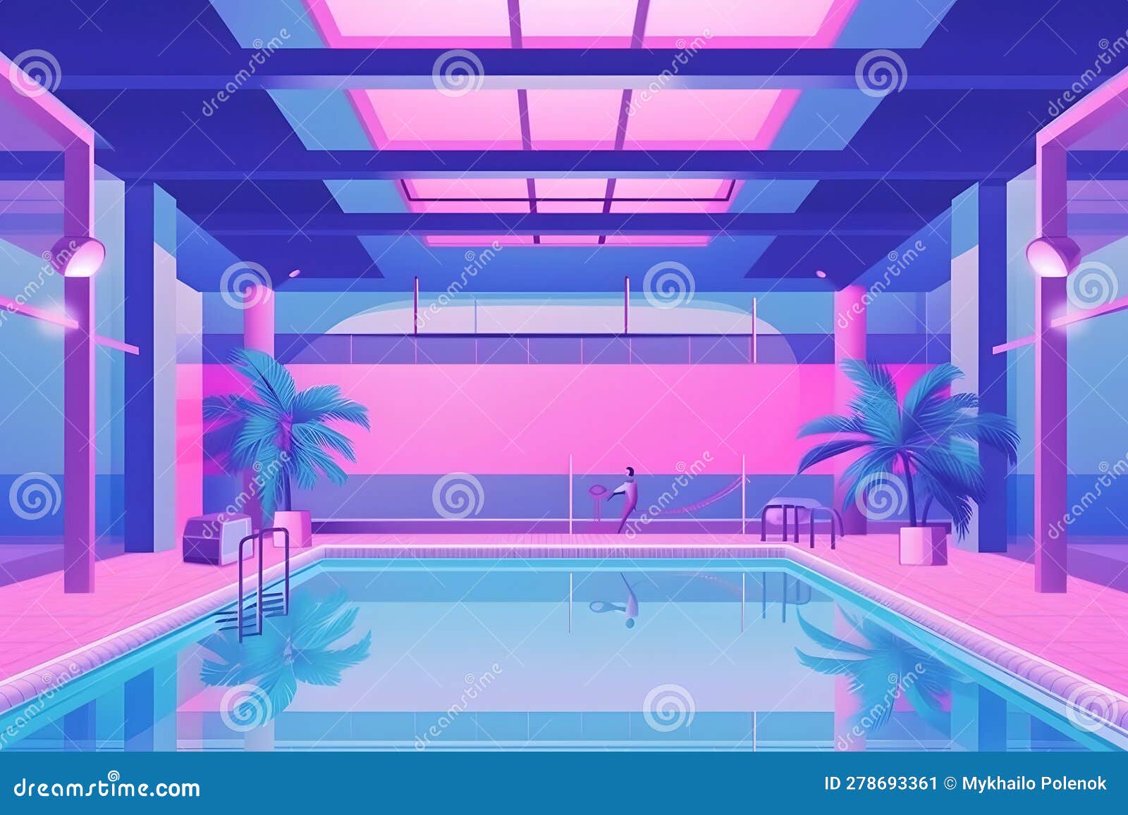 Swimming Pool Retrowave Neon Aesthetic. Neural Network AI Generated ...