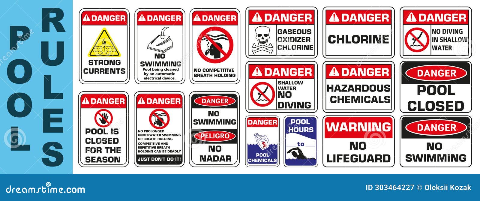 Pool Safety Sign Caution, Children Must Be Supervised Cartoon Vector ...