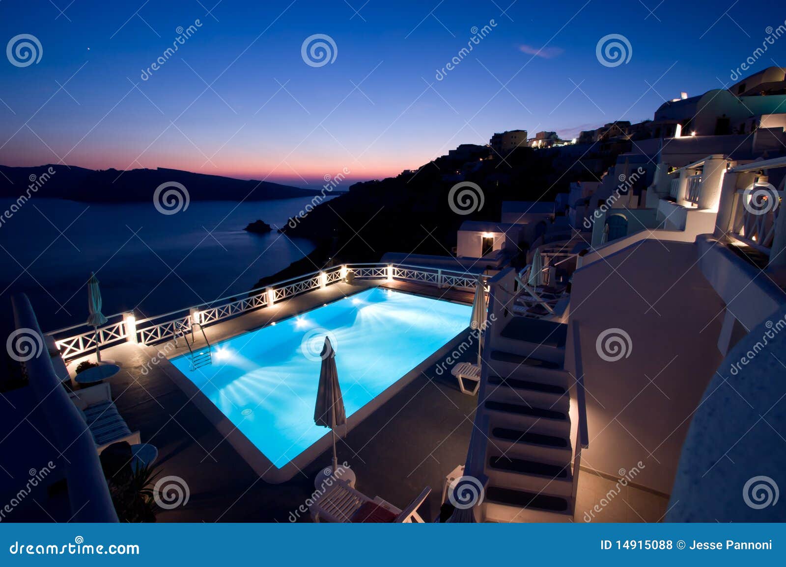 Swimming Pool, Santorini Greece Stock Photo - Image of twilight, clear ...