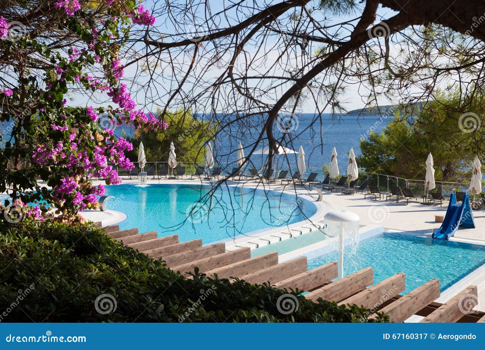 Swimming Pool with Sea View Stock Image - Image of recreation, light ...