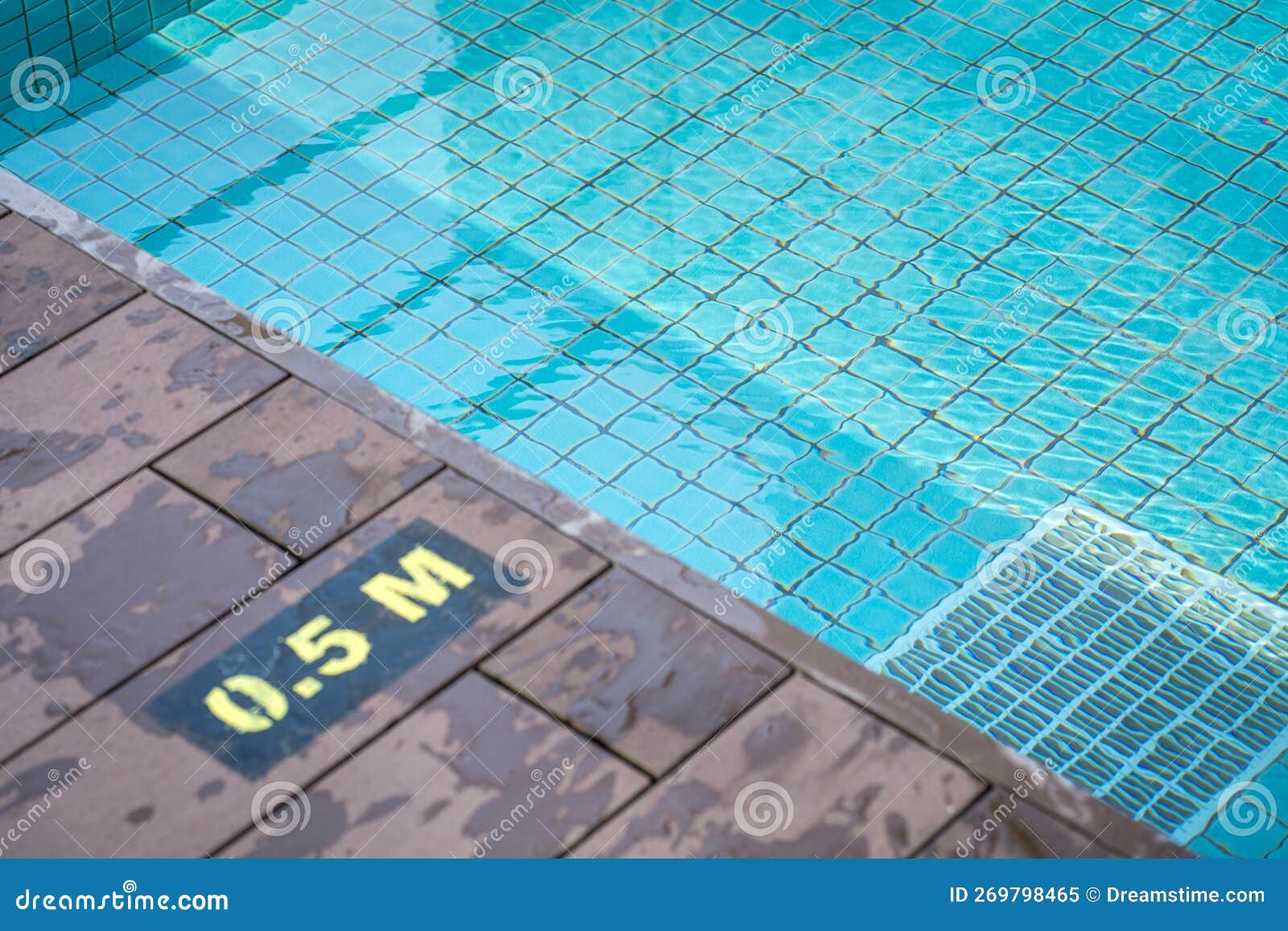 Swimming Pool with Sign of 0.5m on the Floor Tiles Stock Image - Image ...