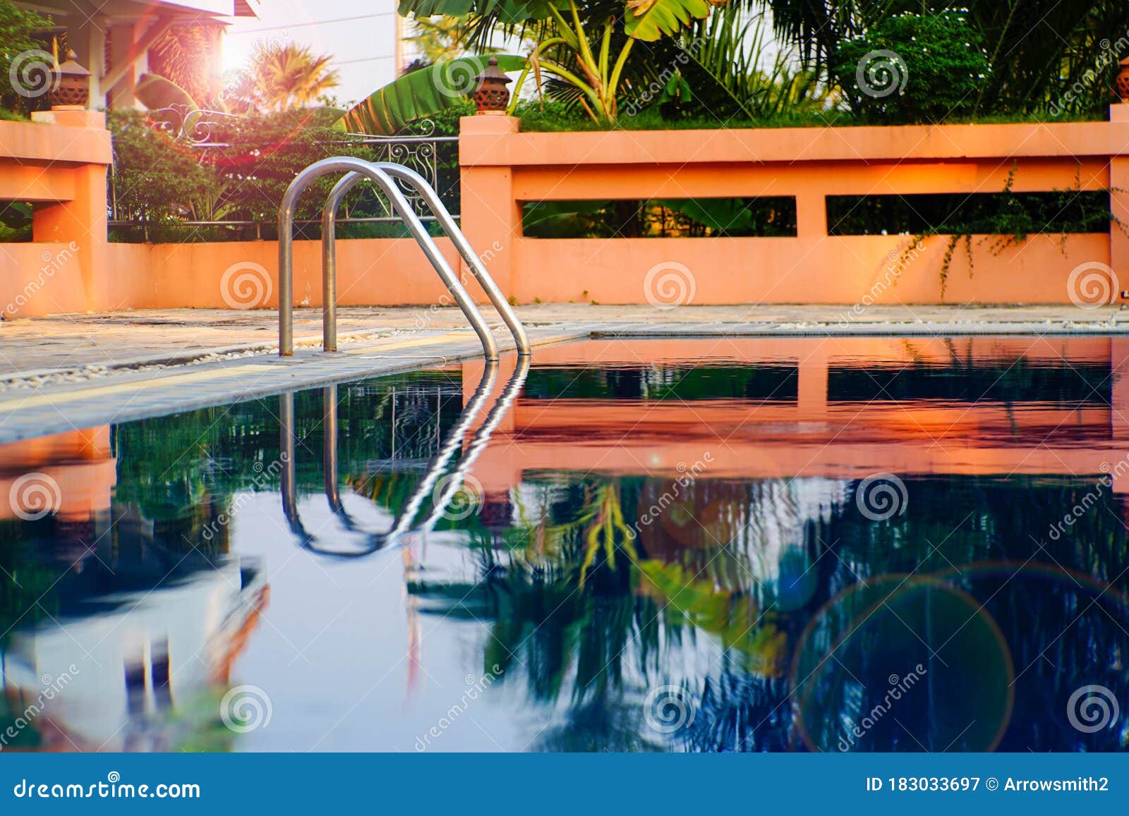 The Swimming Pool with Stair and Light Flare Stock Image - Image of ...