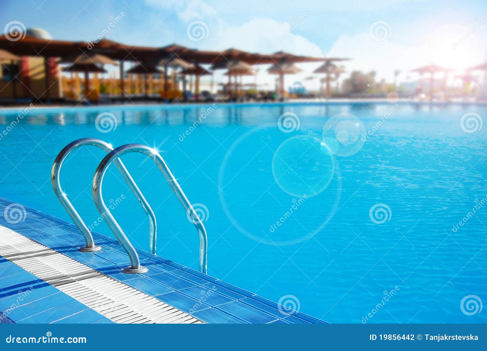 Swimming Pool with Stair Lit by Sunlight Stock Photo - Image of ...