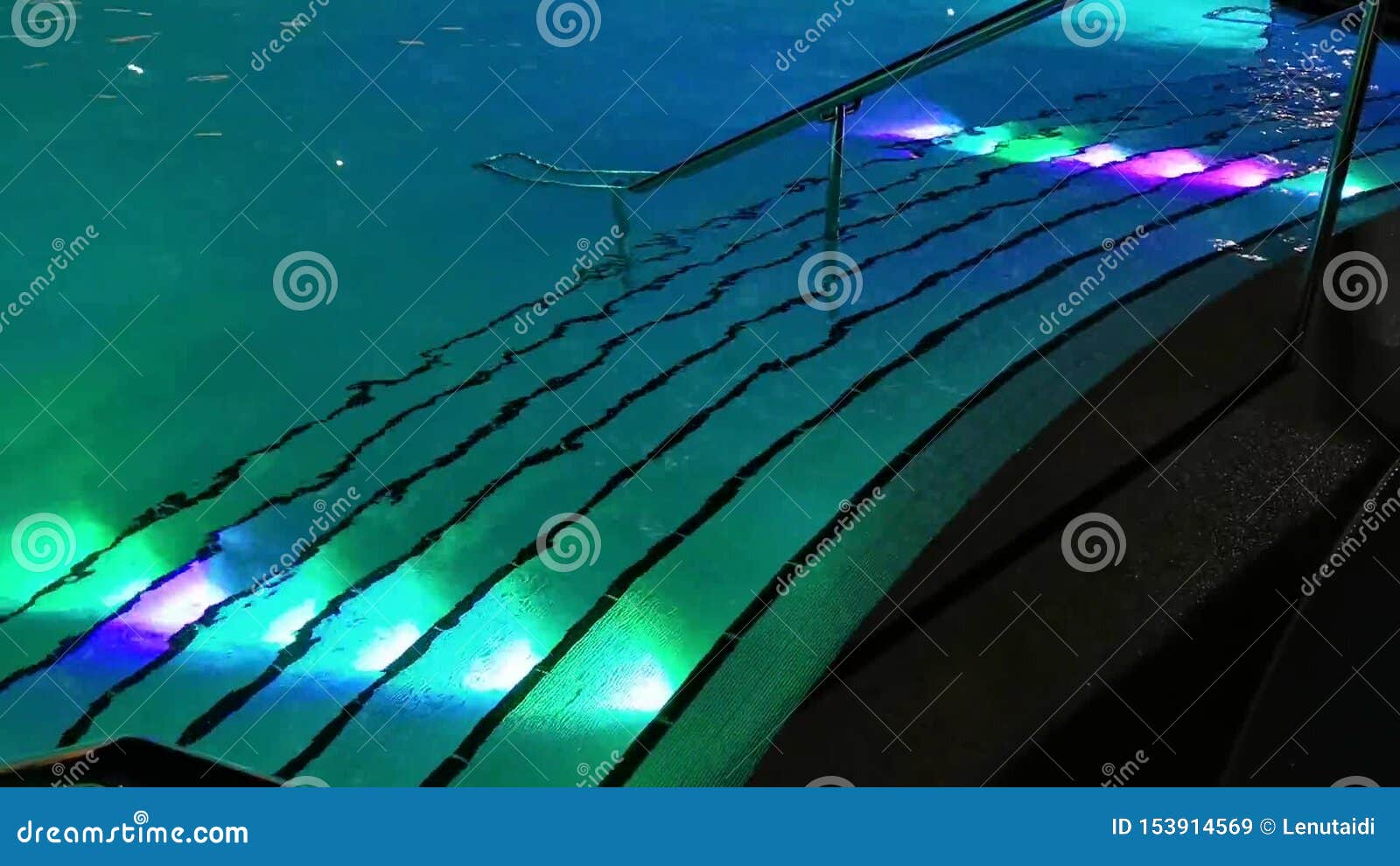 Swimming Pool Staircase Colorful Illuminated Night Stock Video - Video ...