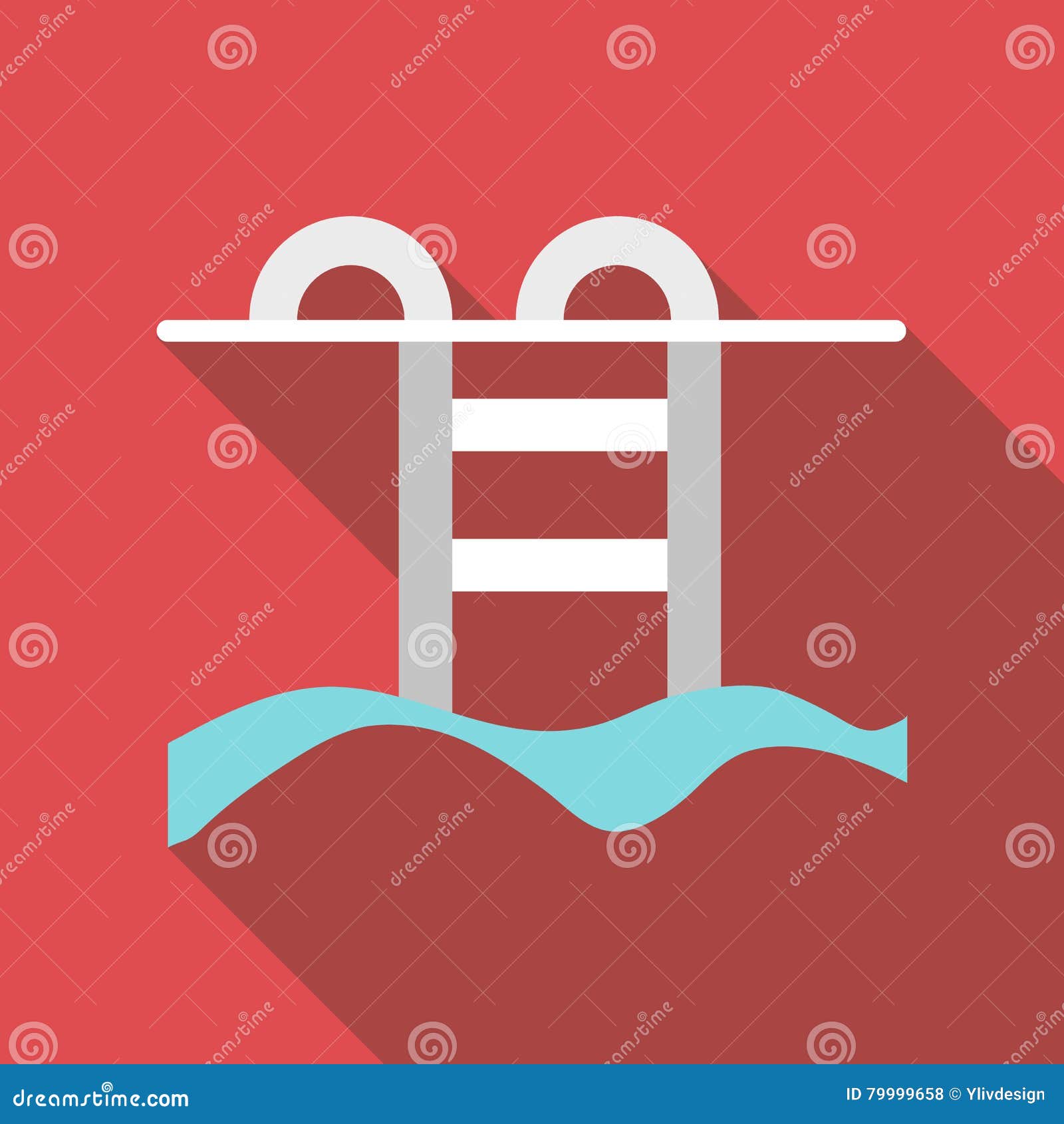 Swimming Pool with Stairs Icon, Flat Style Stock Vector - Illustration ...