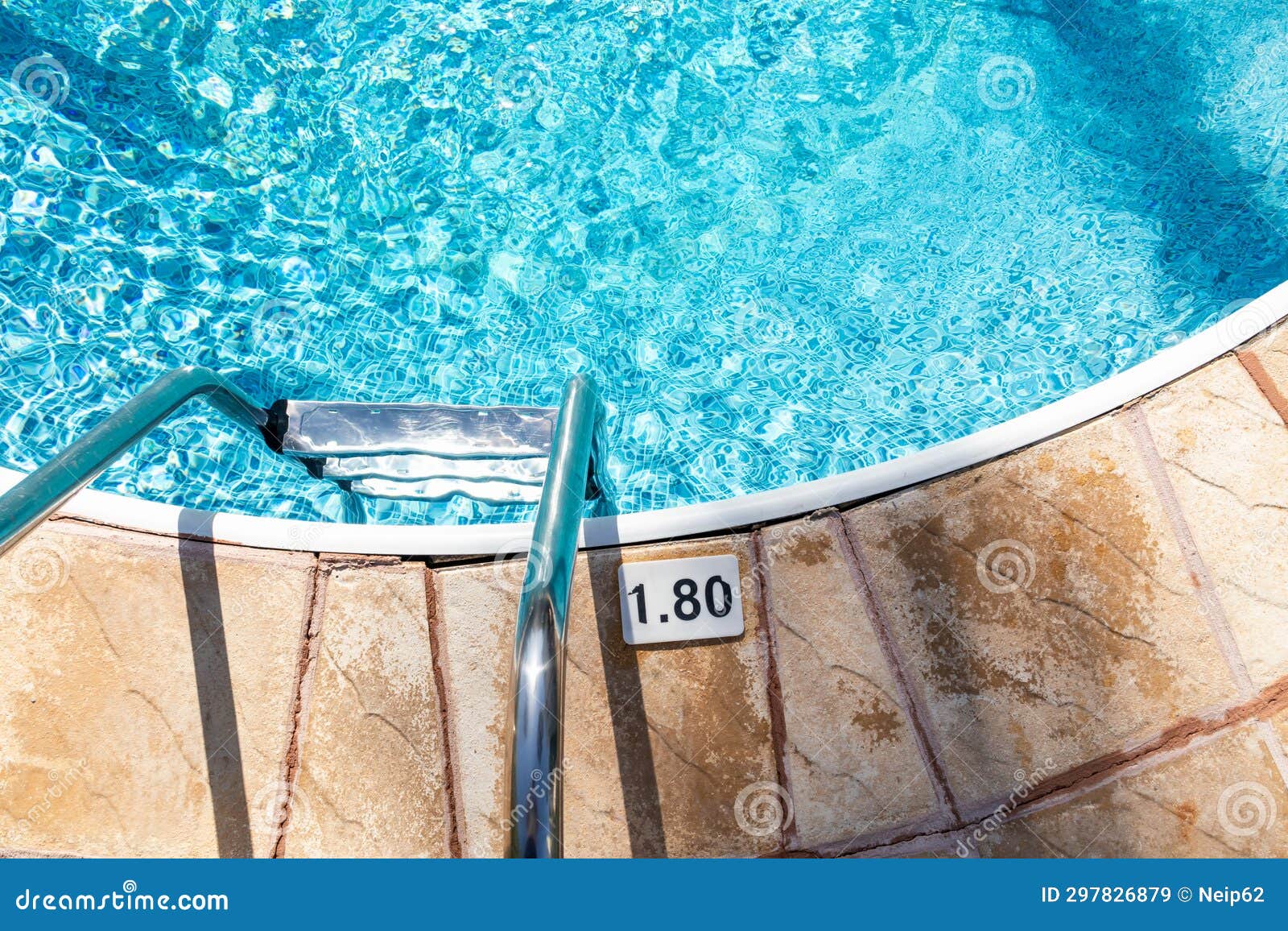 Swimming Pool Stairs with a Mark for the Depth of the Pool. Pool Safety ...