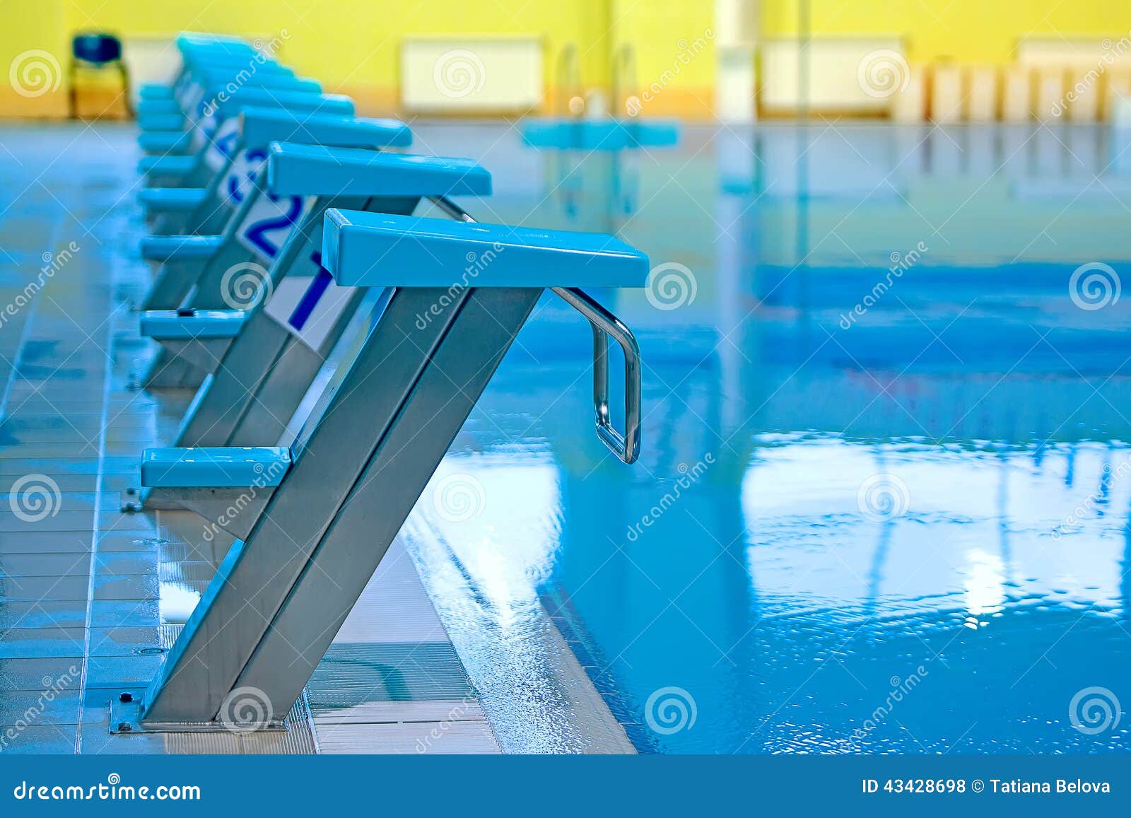 Swimming Pool with Starting Blocks Stock Photo - Image of blue, sport ...