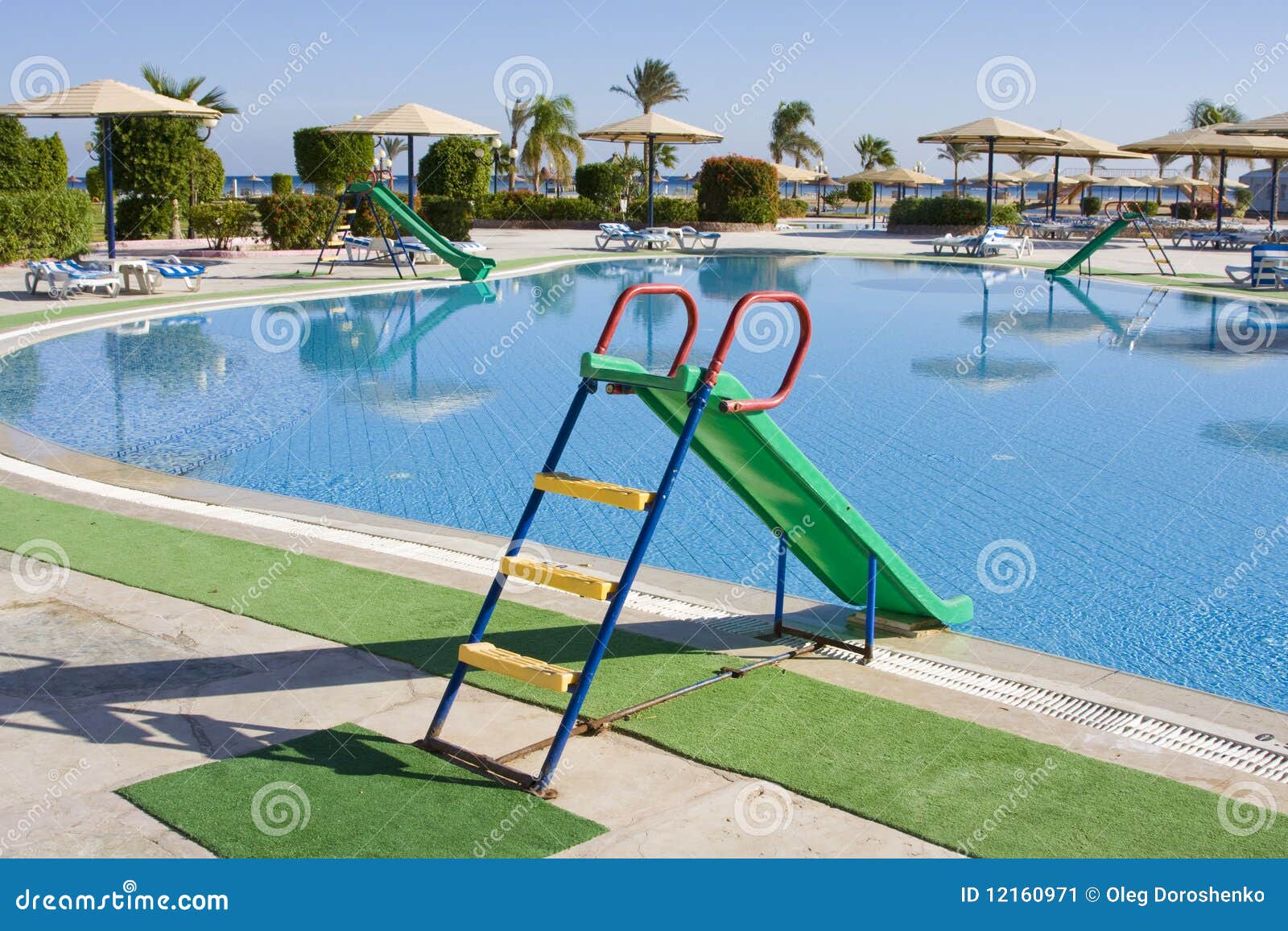 Swimming Pool on a Sunny Day. Stock Image - Image of luxurious, palm ...