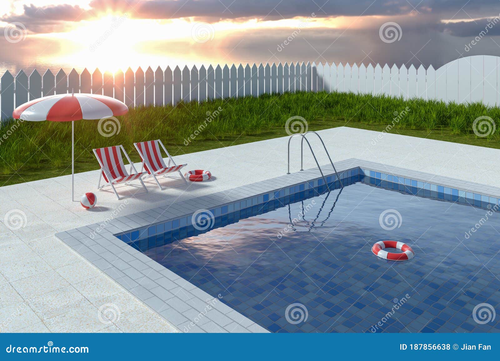 A Swimming Pool on a Sunny Day, 3d Rendering Stock Illustration ...