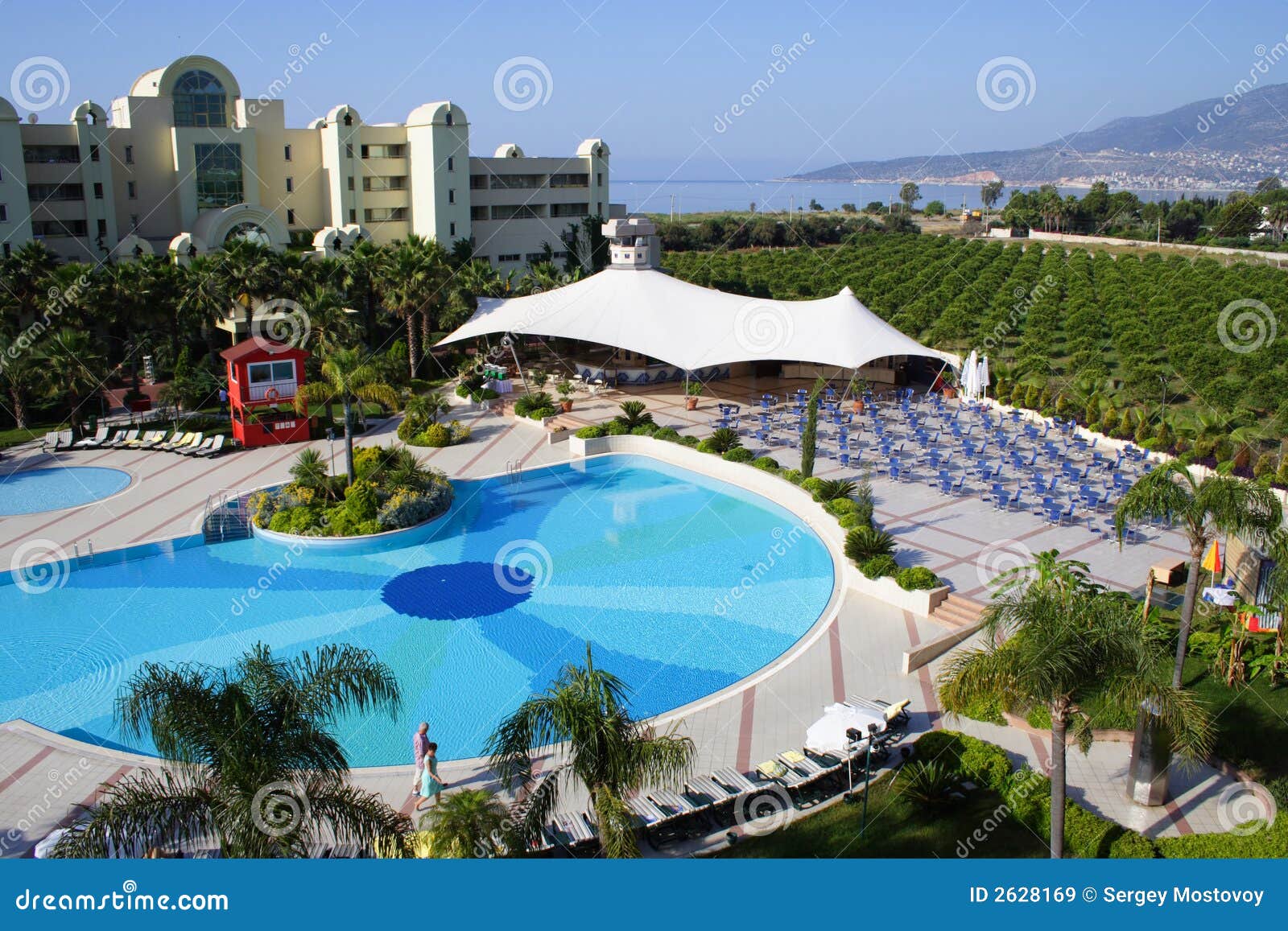 Swimming Pool at Sunny Hotel Stock Image - Image of idyllic, island ...