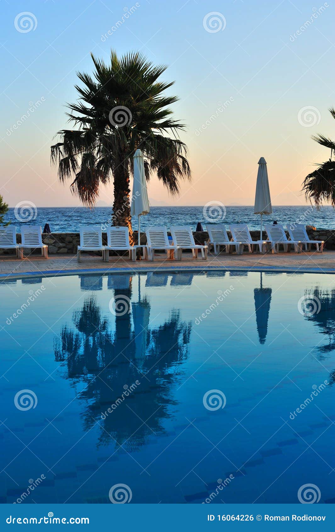 Swimming pool at sunrise stock photo. Image of summer - 16064226