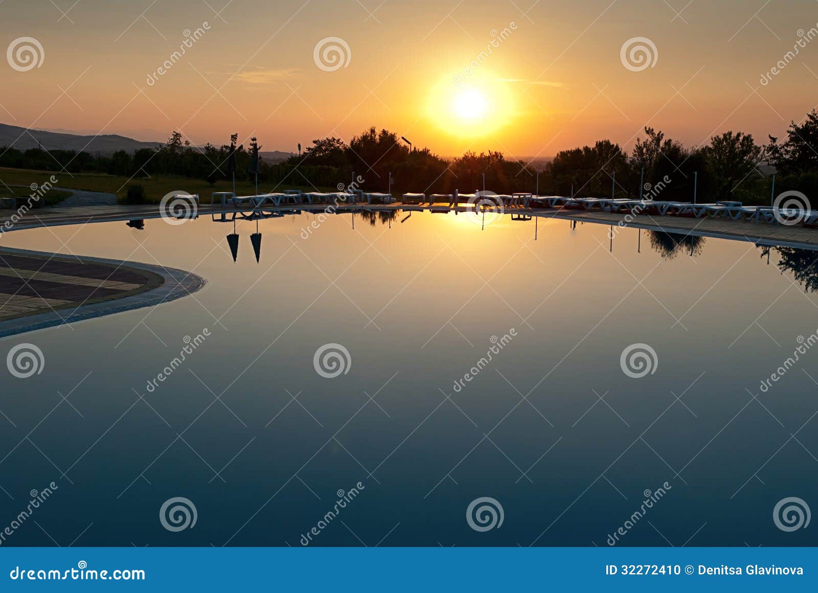 Swimming pool in sunrise stock photo. Image of white - 32272410