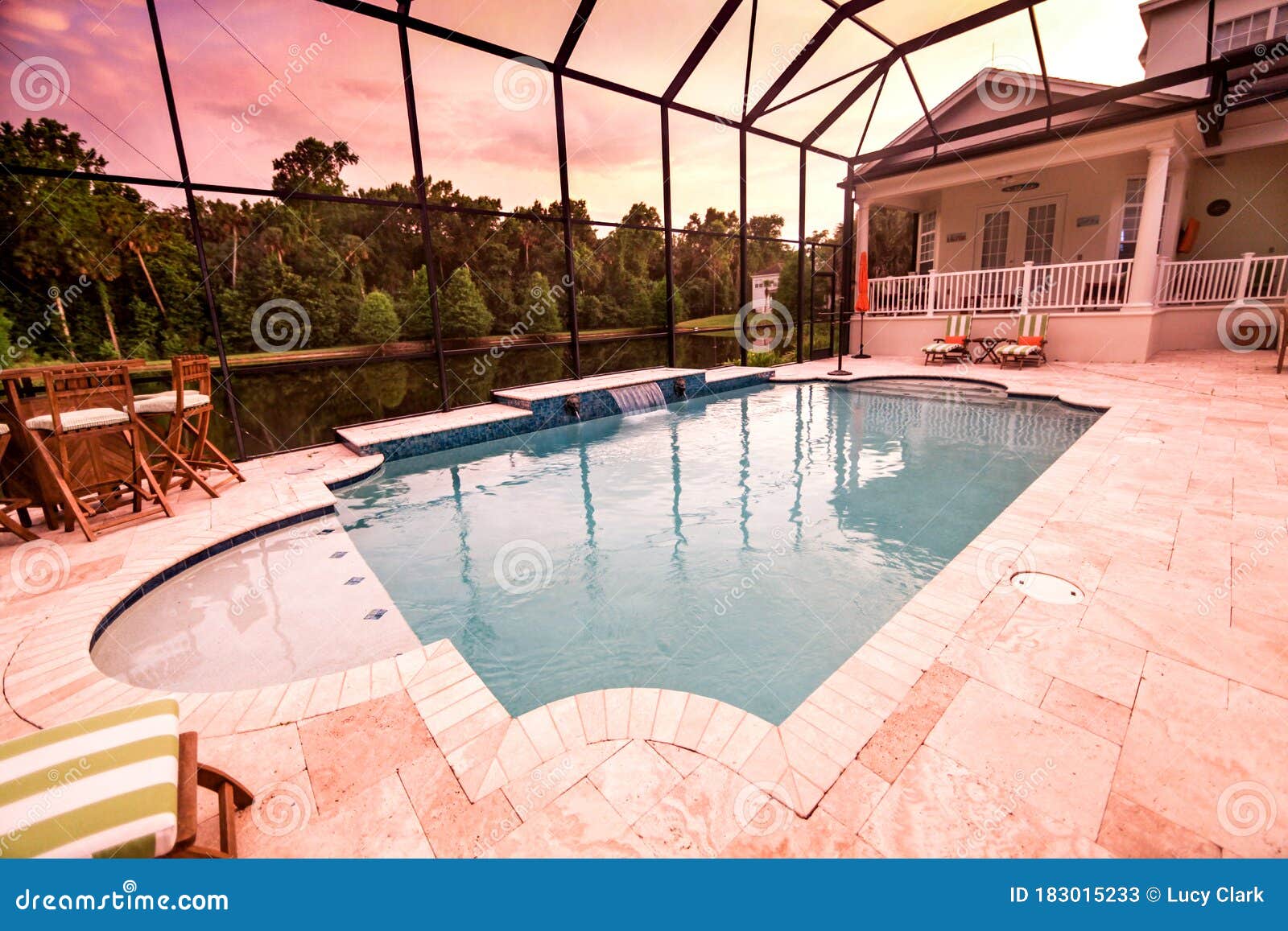 Swimming Pool at Sunset stock image. Image of sunset - 183015233