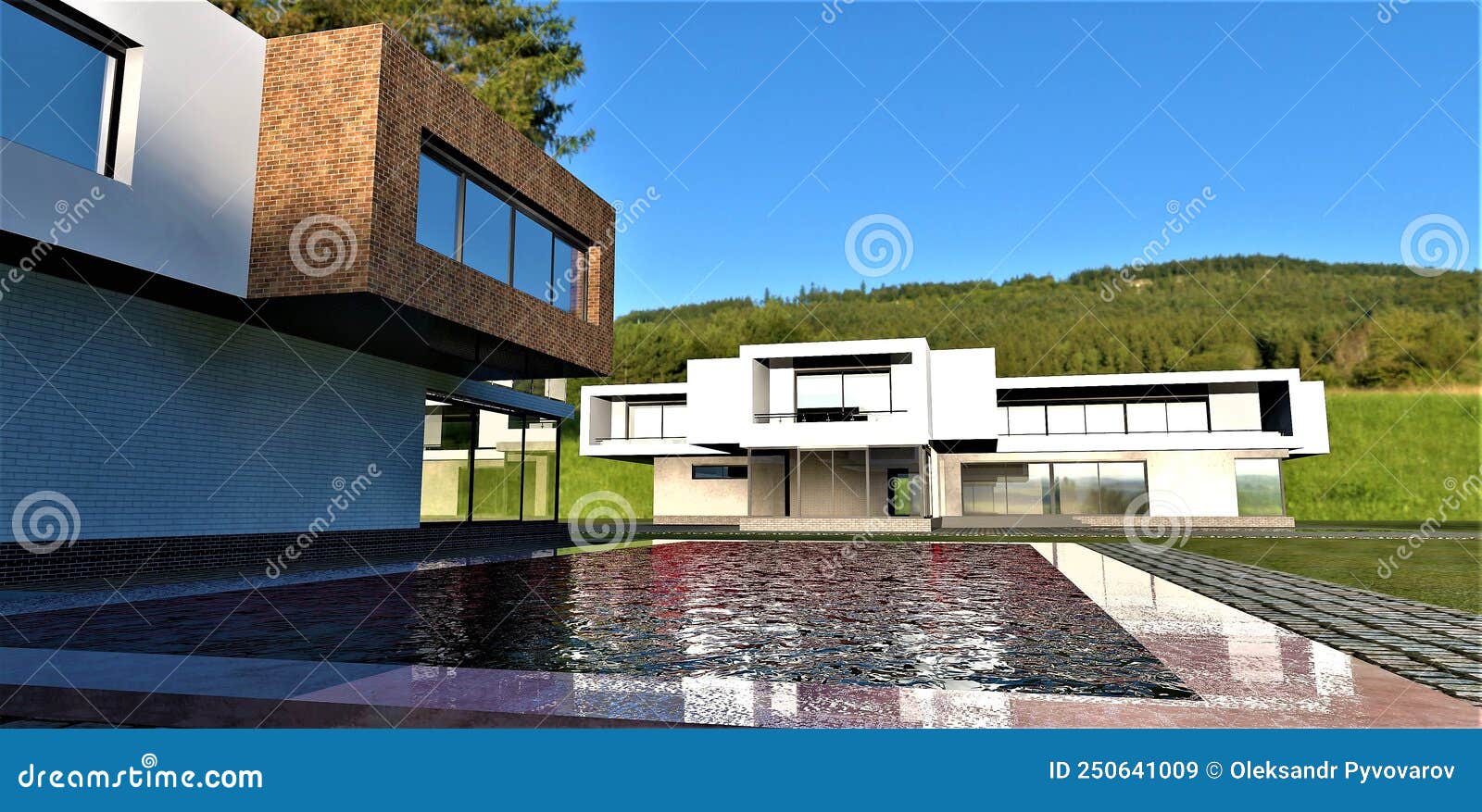 Swimming Pool Surface in Front of a Luxury Building. 3d Render Stock ...