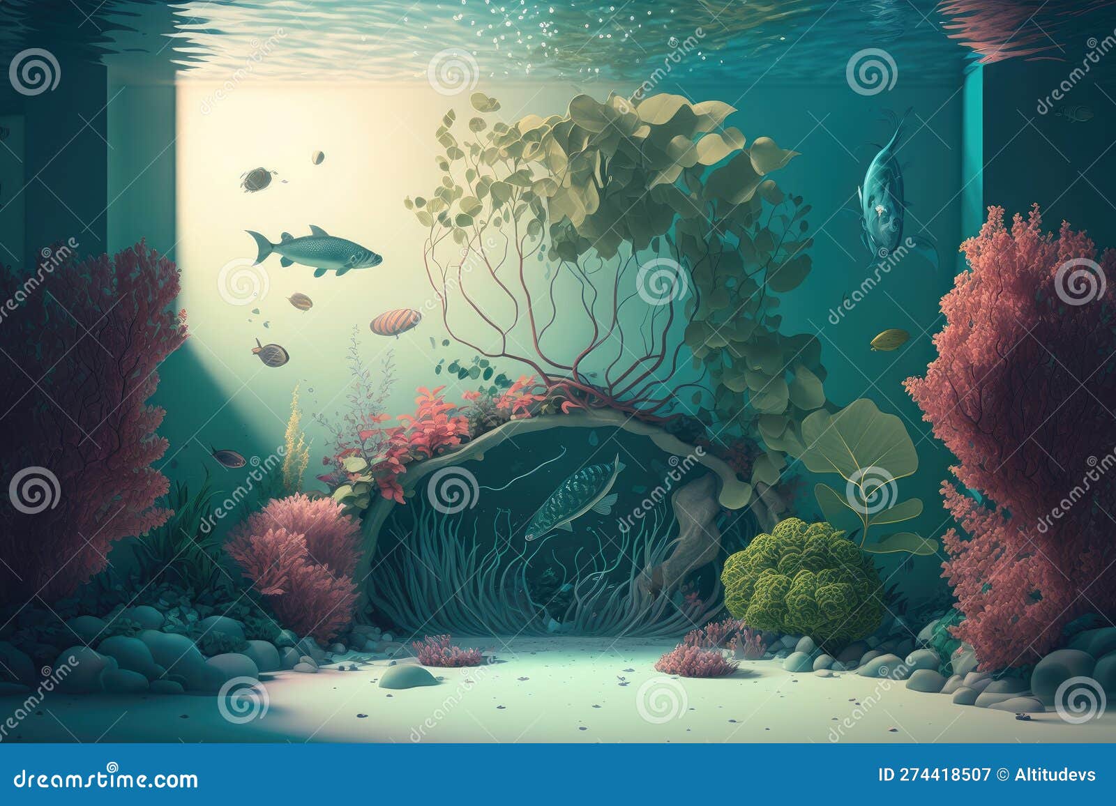 Swimming Pool with Surreal Underwater World of Floating Objects and ...