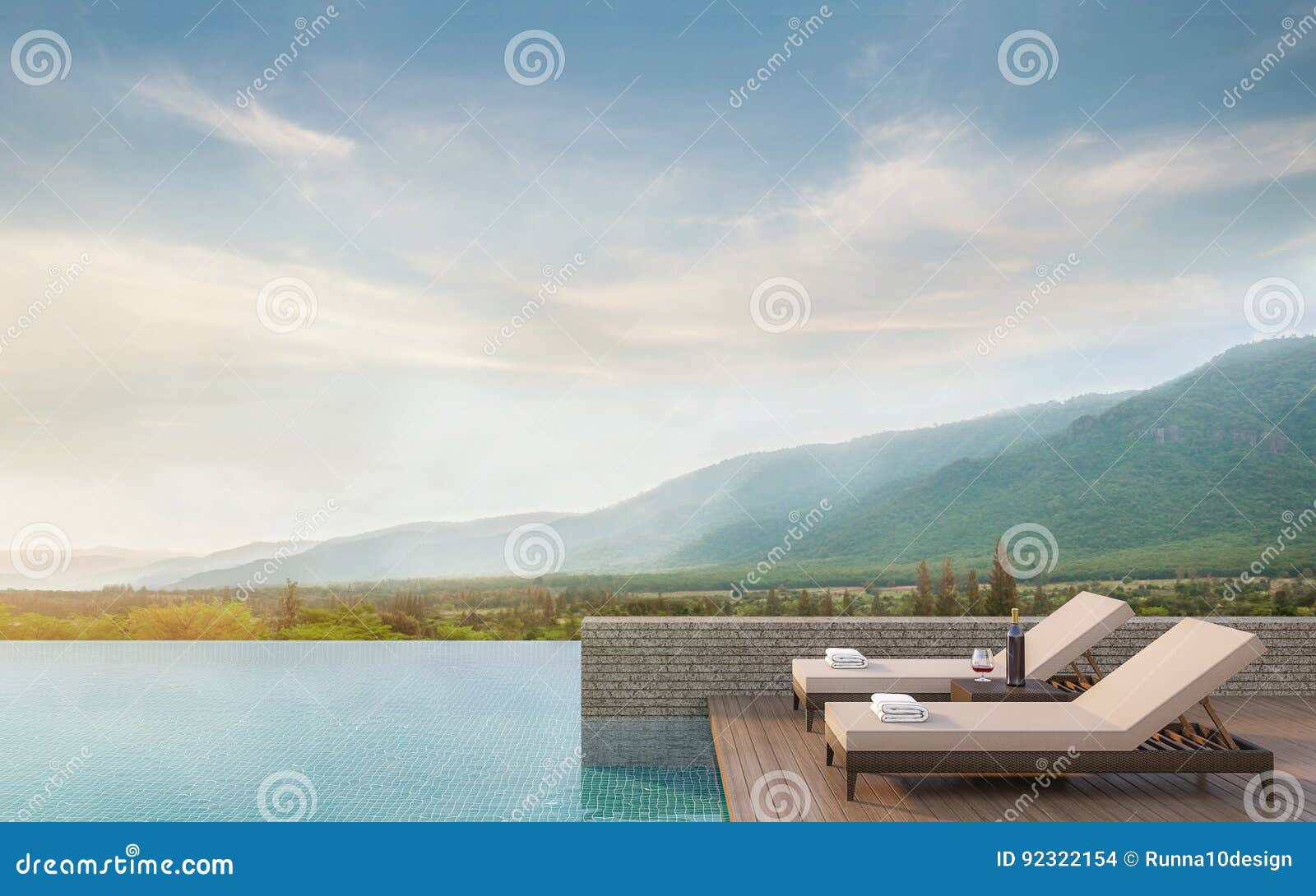 Swimming Pool Terrace with Mountain View 3d Rendering Image Stock ...