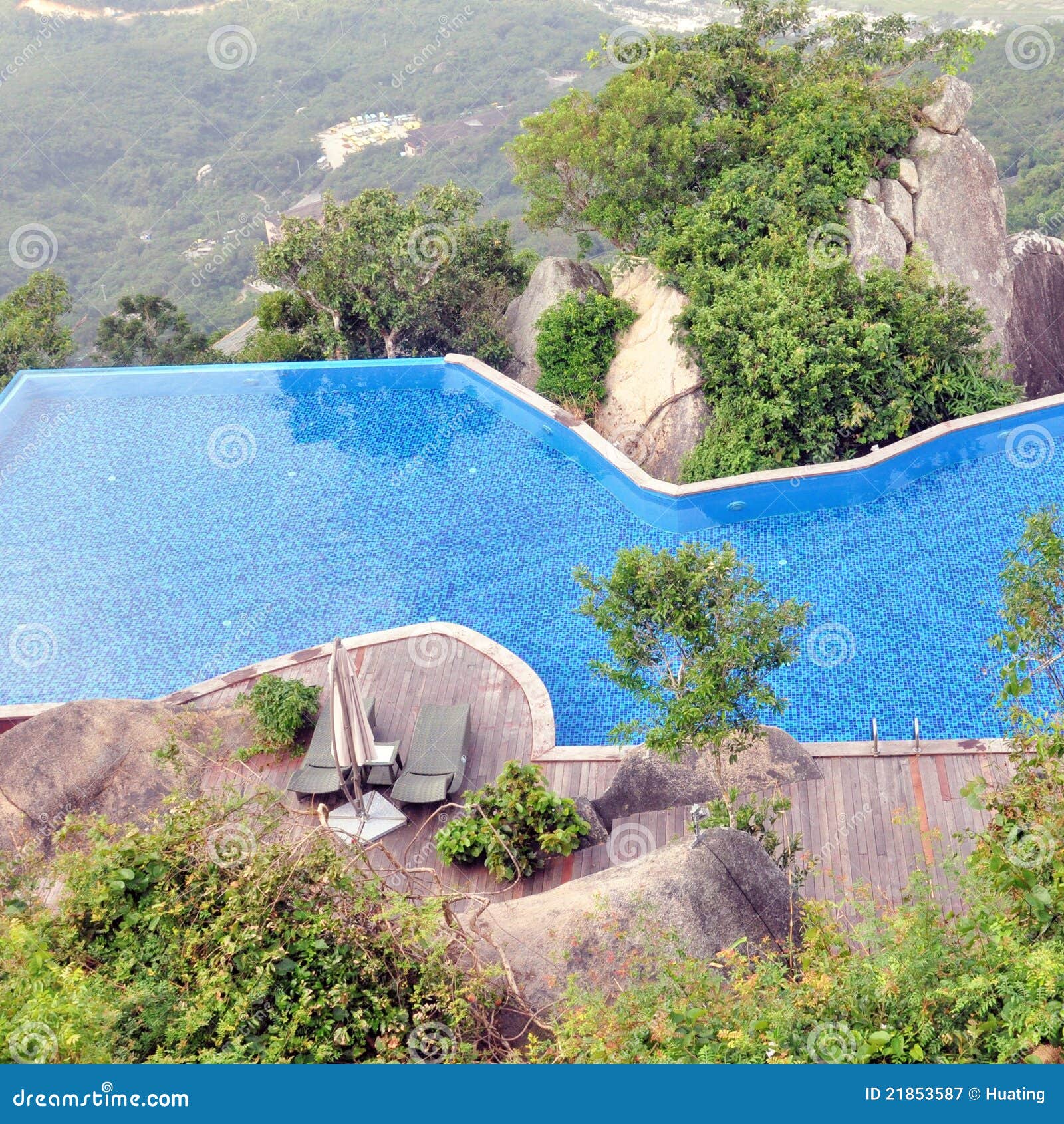 Swimming Pool in Top of Mountain Stock Image - Image of tree, chairs ...