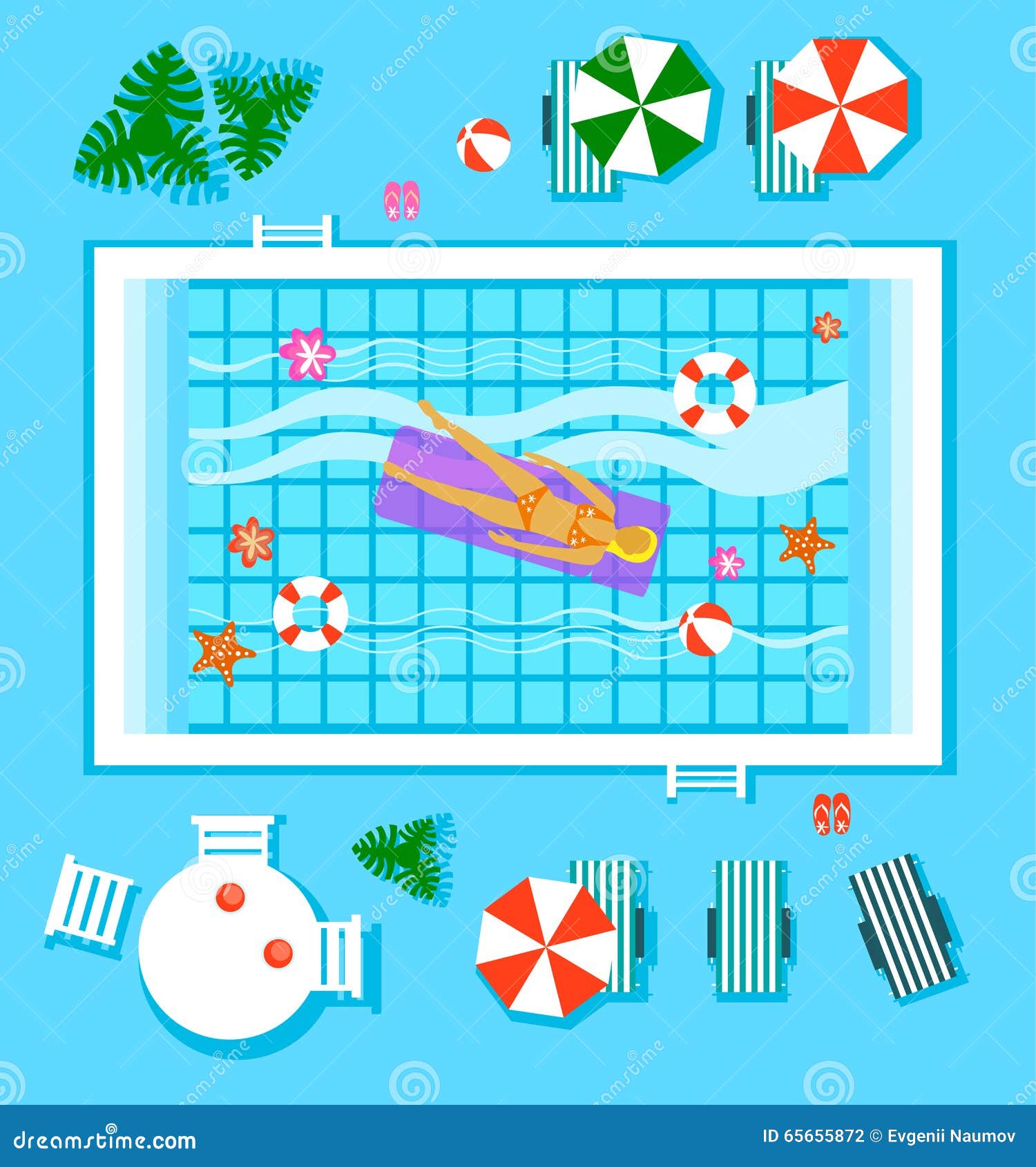 Swimming Pool in Top View with Outdoor Element. Vector Illustration ...