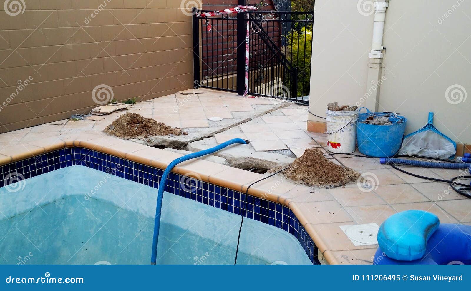 Swimming Pool Under Repair with Danger Tape Stock Image - Image of ...
