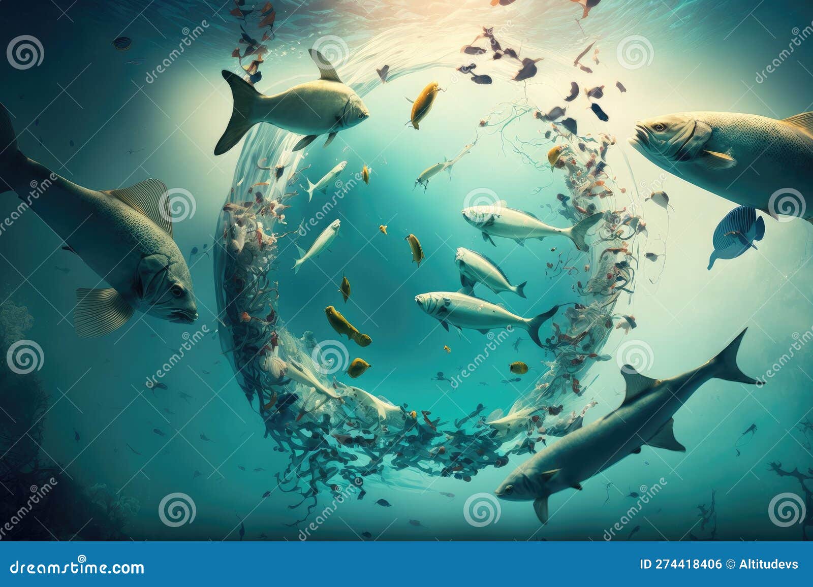 Swimming Pool Underwater, with Fish Swimming among the Swimmers Stock ...